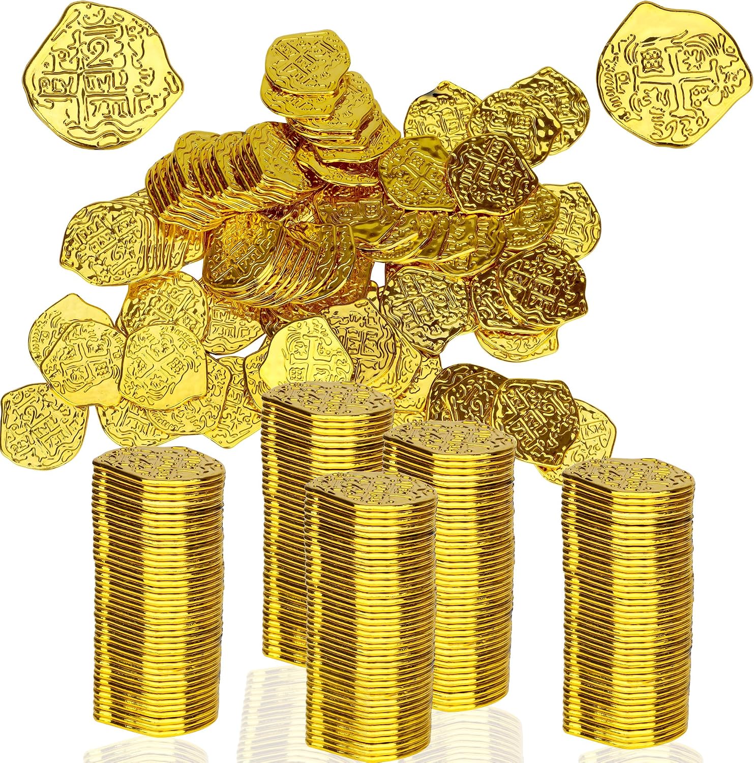 Amazon.com: LVYOUIF 100 PCS Pirate Gold Coins Plastic Play Treasure ...