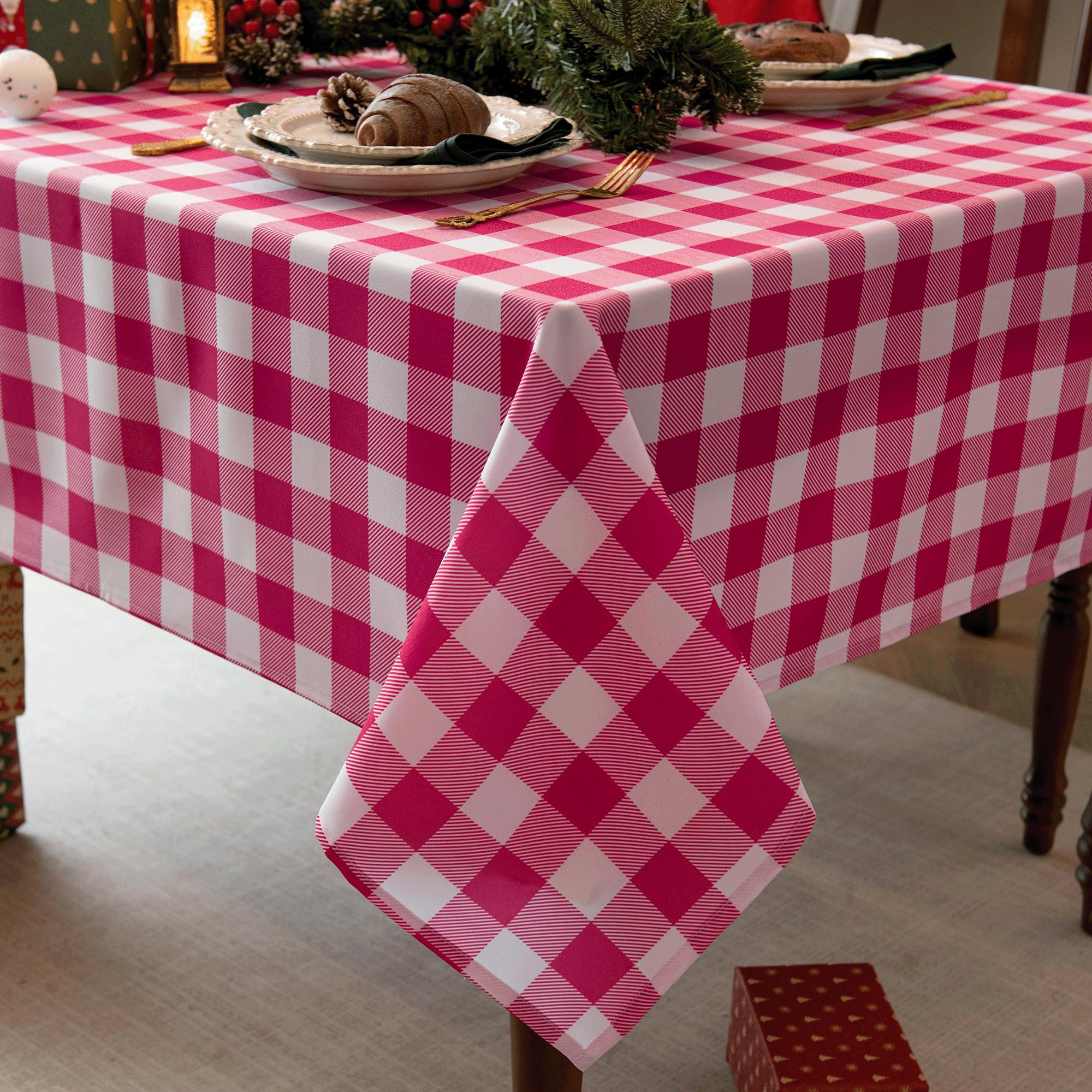 Amazon.com: Essifunia Waterproof Gingham Tablecloth Fabric - Oblong ...