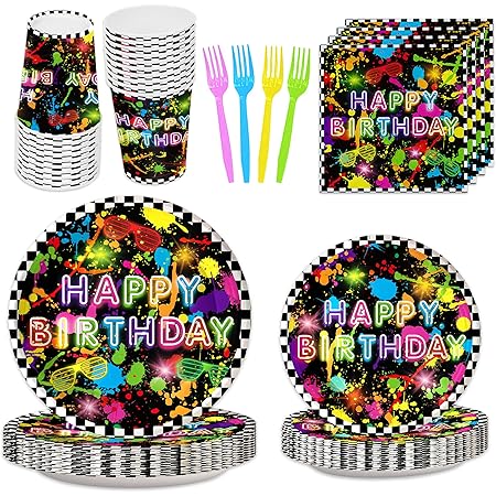 Amazon.com: 120PCS Neon Birthday Party Supplies Neon Glow Party ...