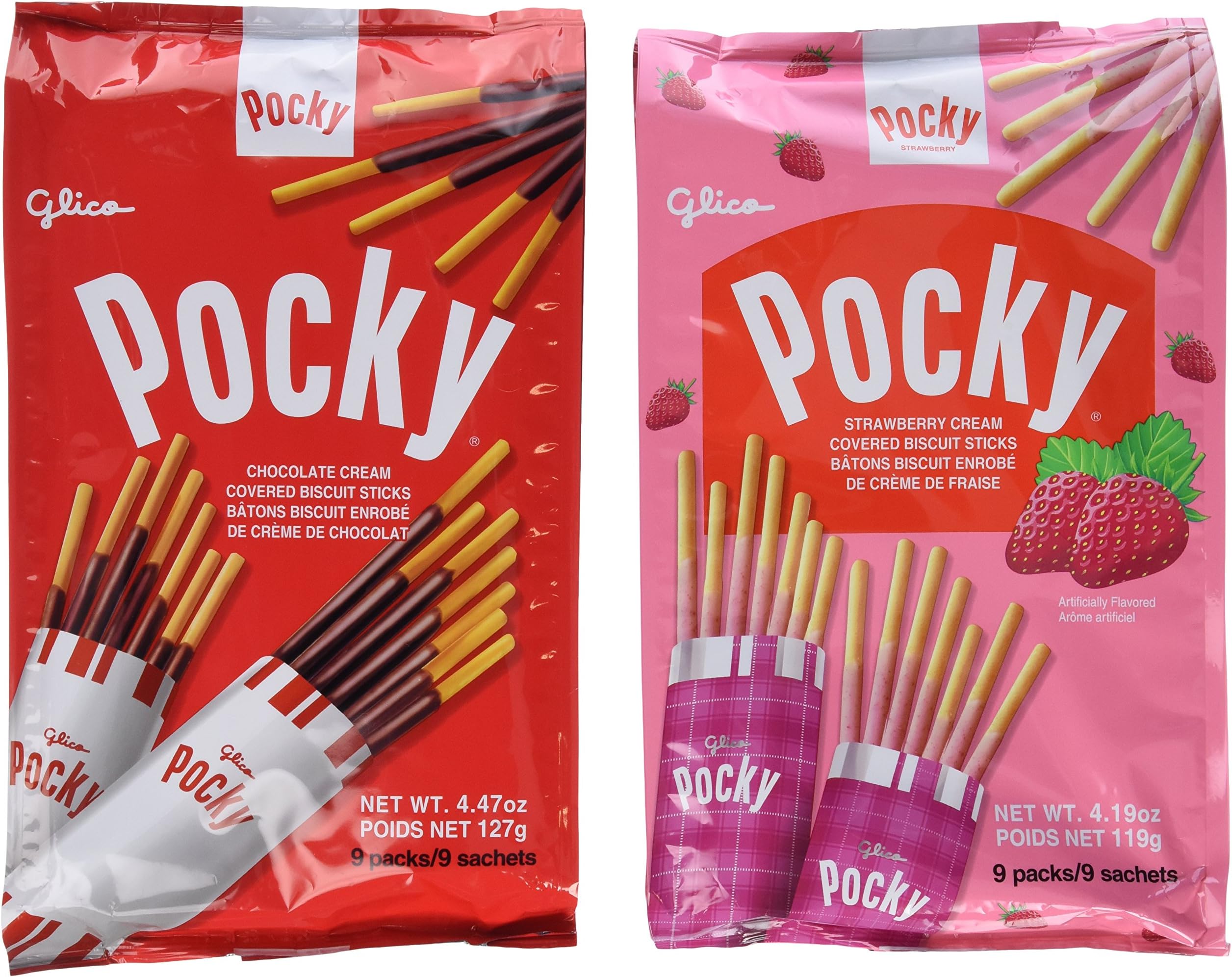 Amazon.com: Glico Pocky, Strawberry Cream Covered Biscuit Sticks, 9 ...