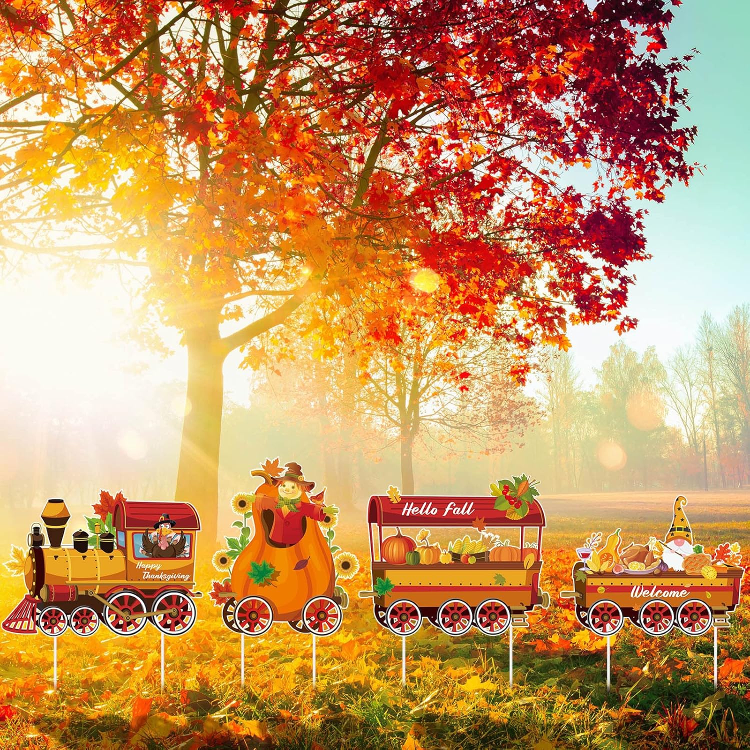Amazon.com : 4 Pcs Thanksgiving Yard Signs Train Thanksgiving Outdoor ...