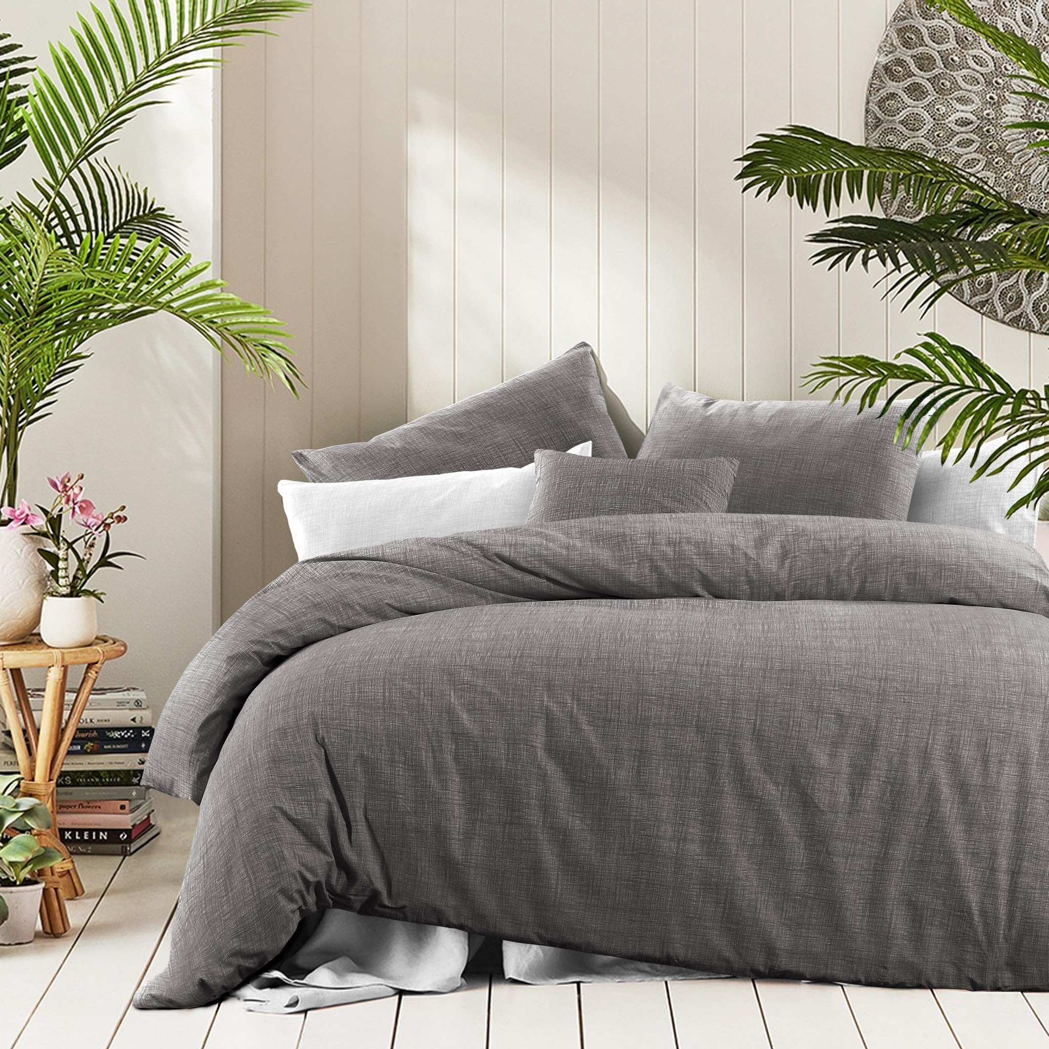 Amsons Queen Bed Quilt Cover Set - Grey Doona Cover - 100% Cotton ...