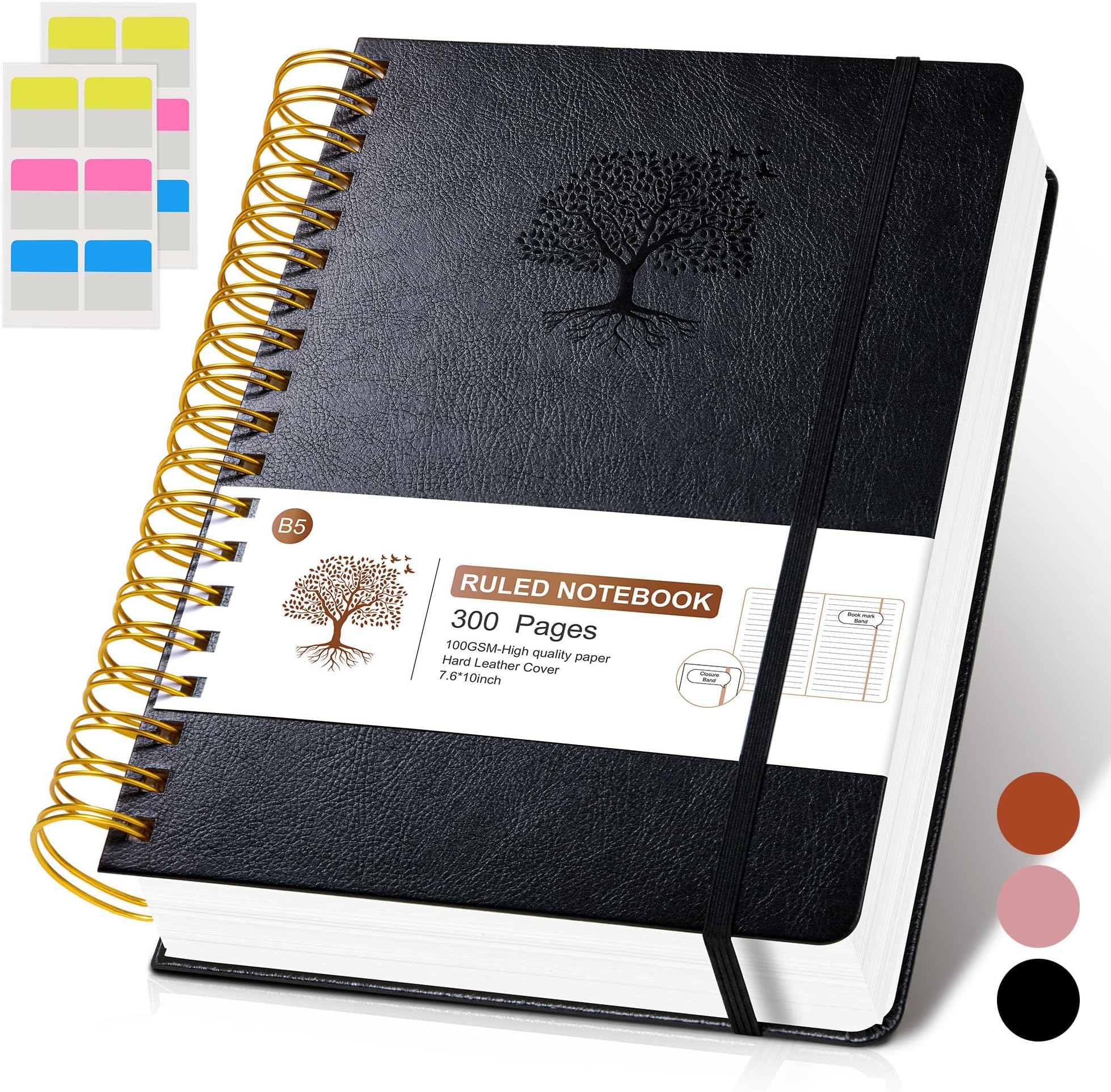 Amazon.com : Lined Spiral Notebook Journal, 300 Pages Hardcover Leather ...