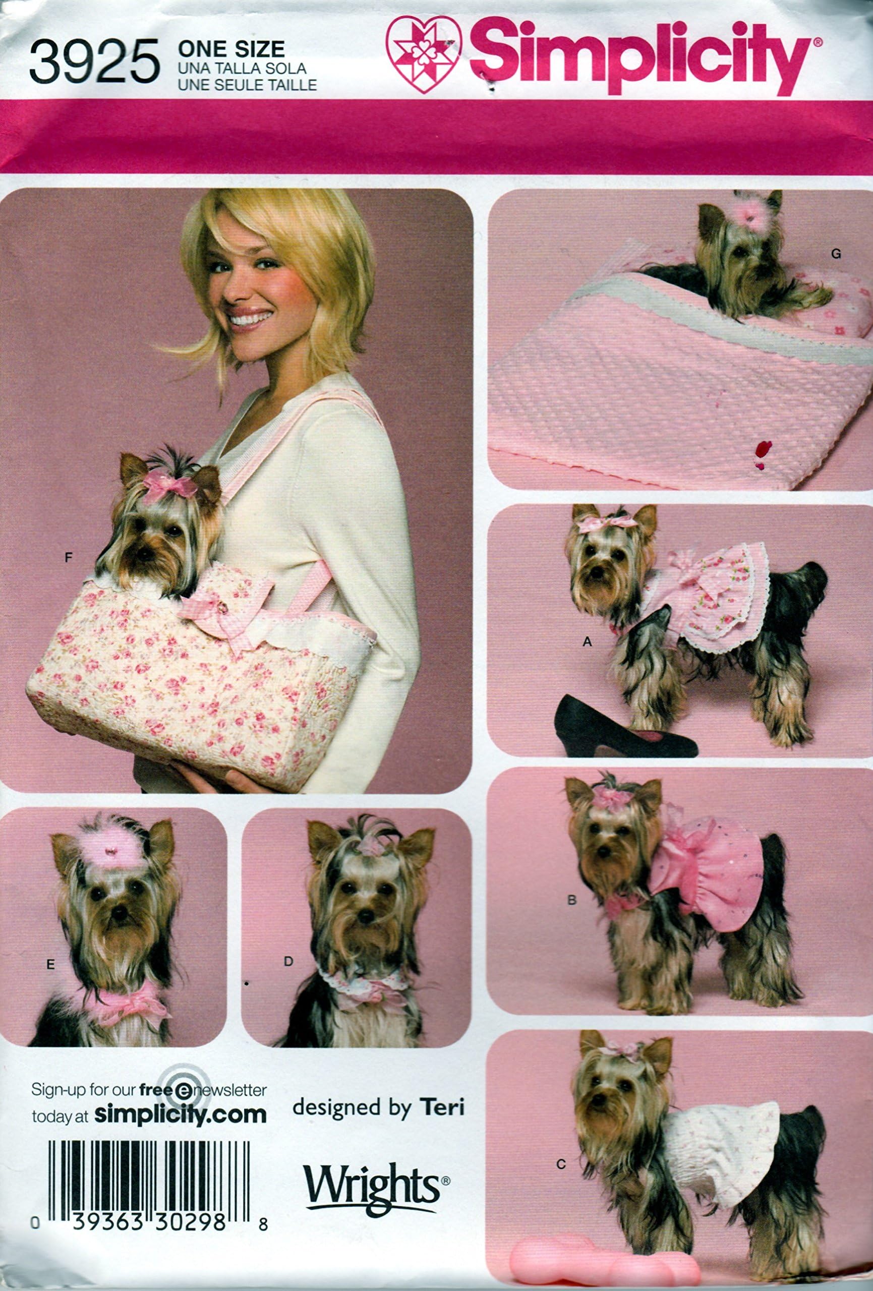 Amazon.com: Simplicity 3925 Sewing Pattern Dog Clothes Dress Collar Bag ...