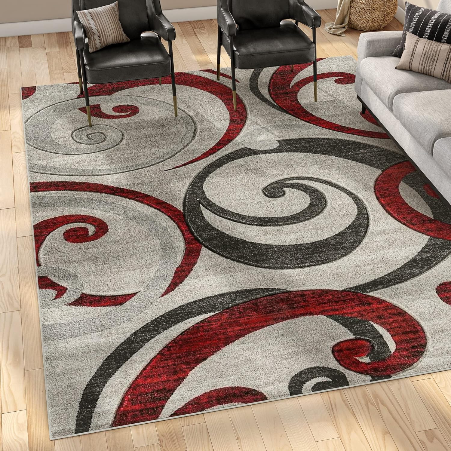 Amazon.com: Home Must Haves (3'8" x 5'6" Feet Red Grey Silver Swirls ...