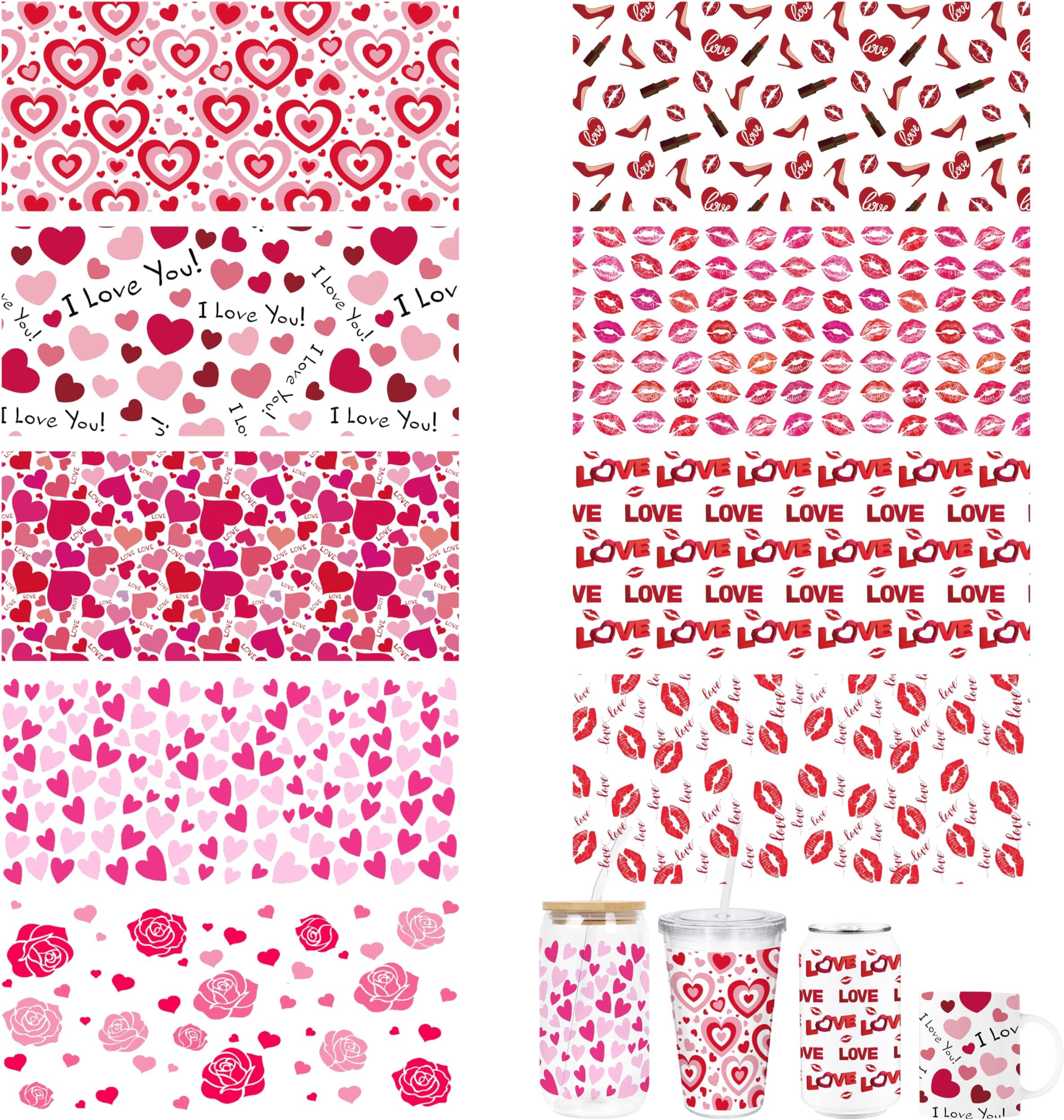 Amazon.com: Meneng UV DTF Cup Wraps Stickers: 9Sheets Valentine Uvdtf ...