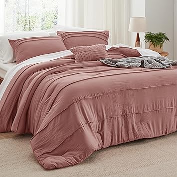 Amazon.com: Bedsure Pink Full Size Comforter Set - 4 Pieces Pinch Pleat ...