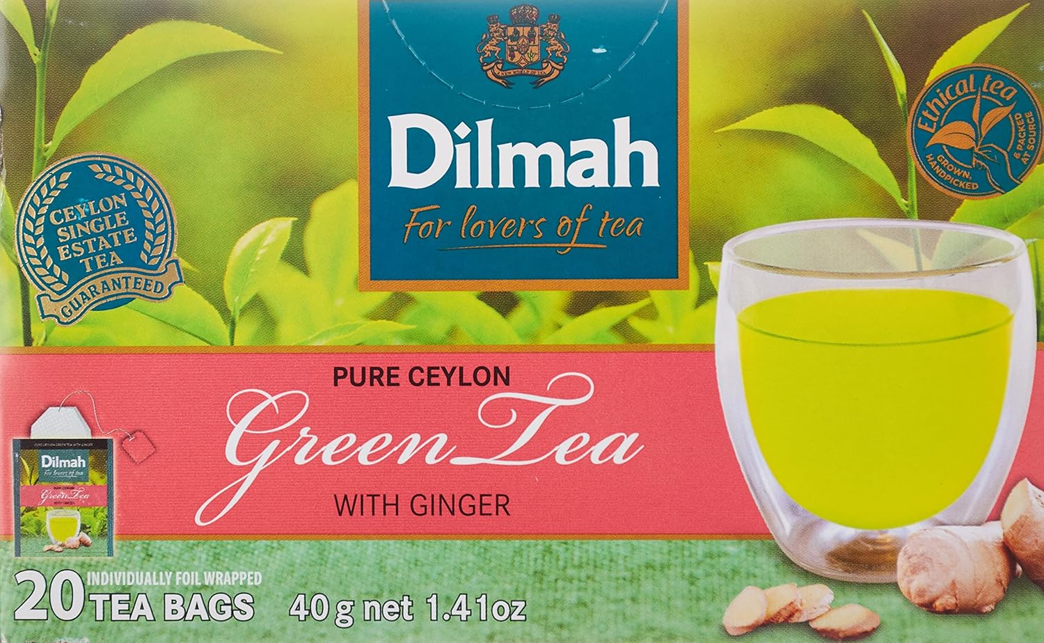 Dilmah 82404 Green Tea With Ginger, 20 Sachet, 40 G : Buy Online at ...