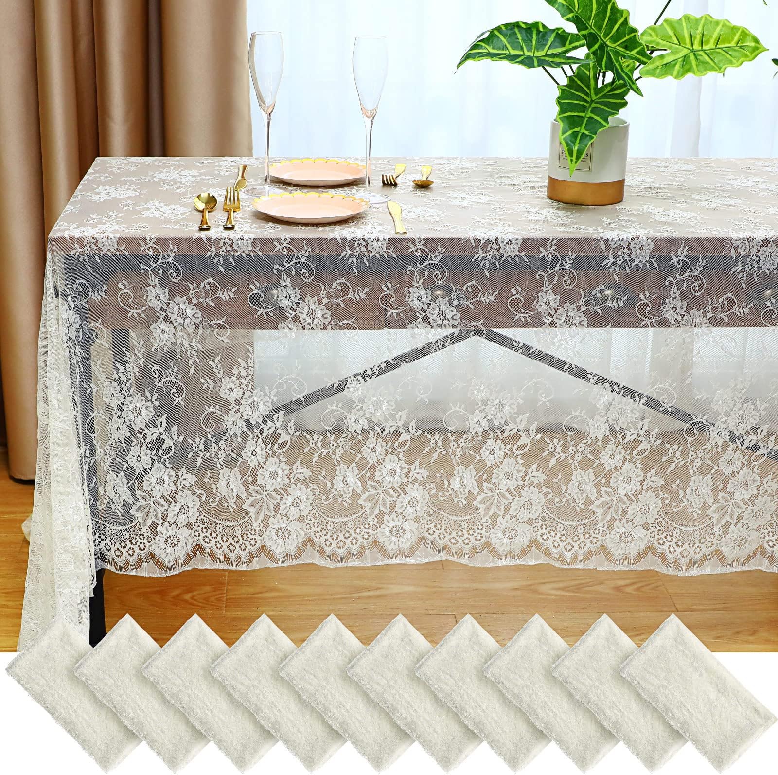 Amazon.com: Chumia 10 Pcs Lace Tablecloth Rectangular 60 x 120 Inch ...