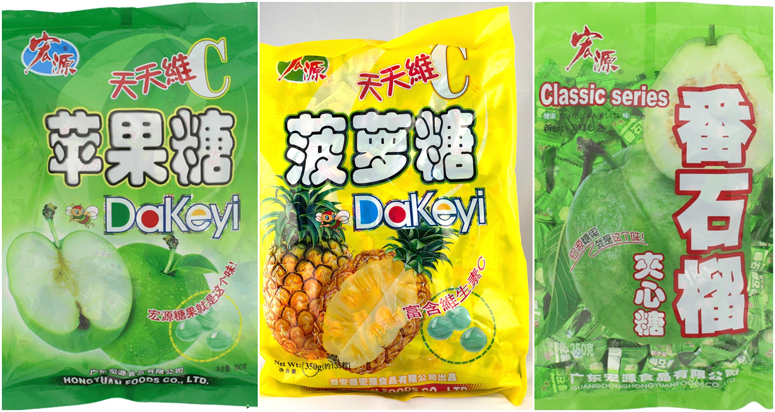 Amazon.com : Hong Yuan Pineapple Guava Green Apple Candy 3 Pack Bundle ...