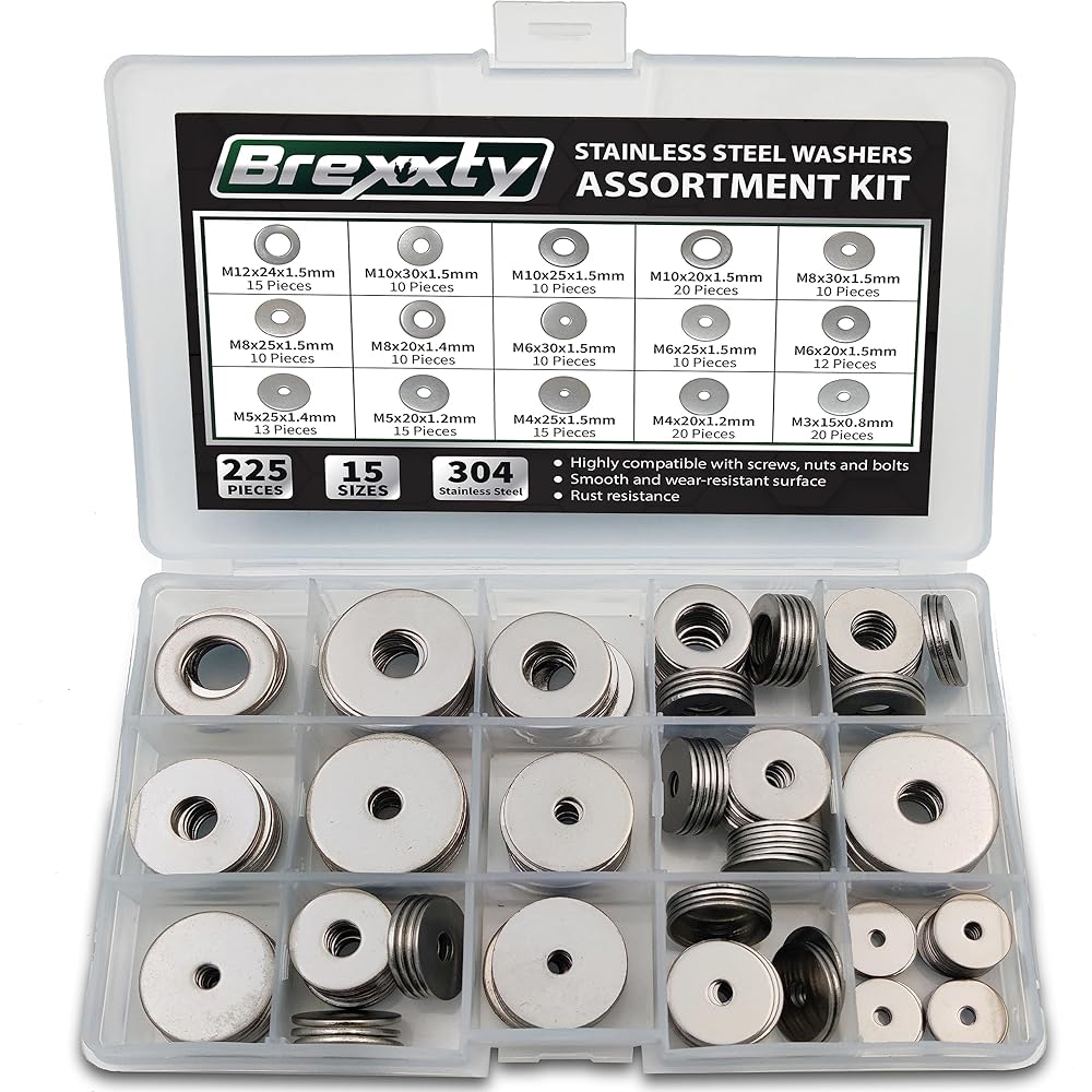 $5/mo - Finance Flat Washers for Screws & Bolts — 225 Pcs Fender Washer ...