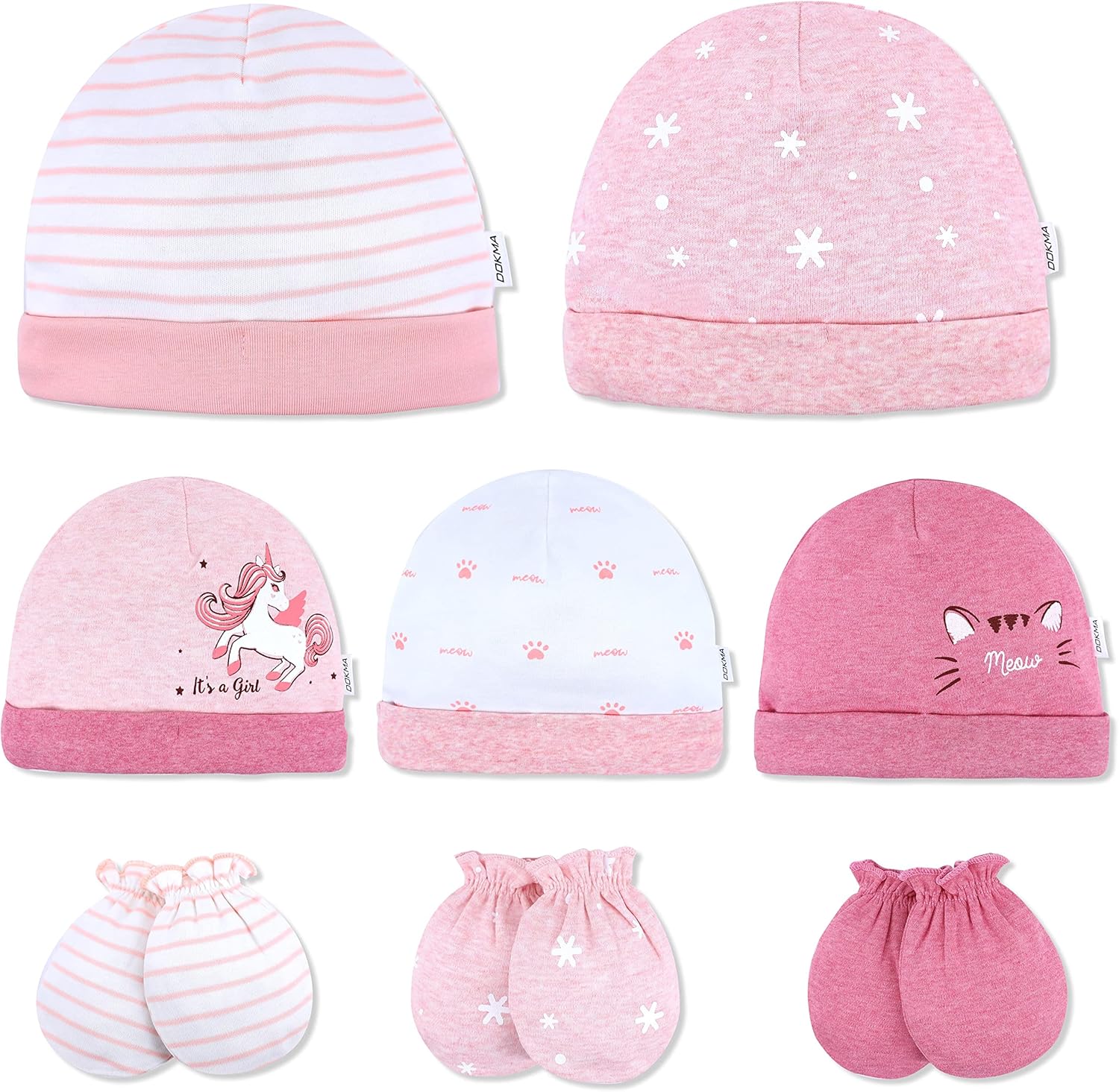 Amazon.com: DOKMA Organic Cotton Baby Mittens and Caps Set with Cute ...