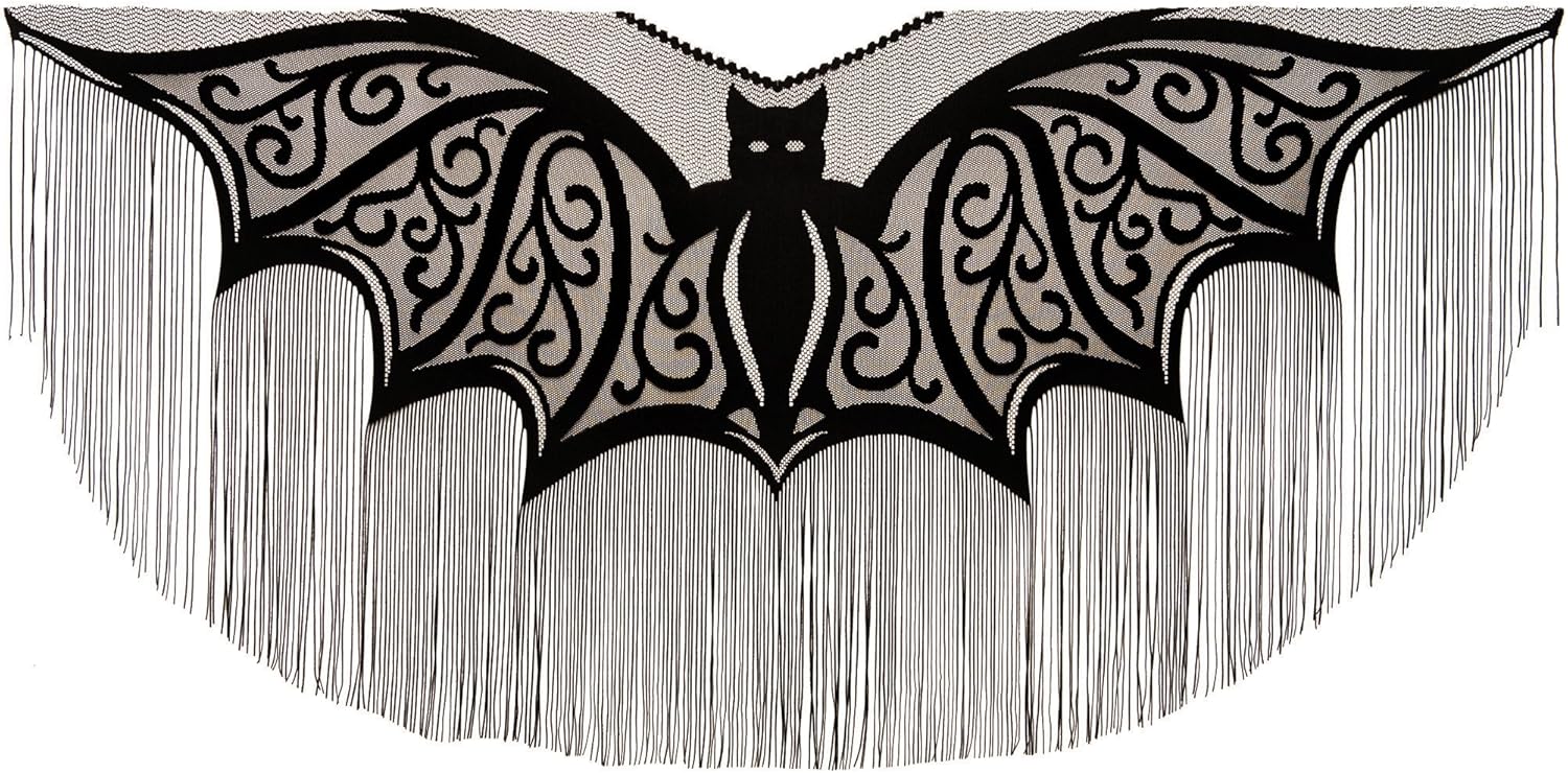 Amazon.com: Heritage Lace unisex adult Flat Black 57 Bats Fringe Poncho ...