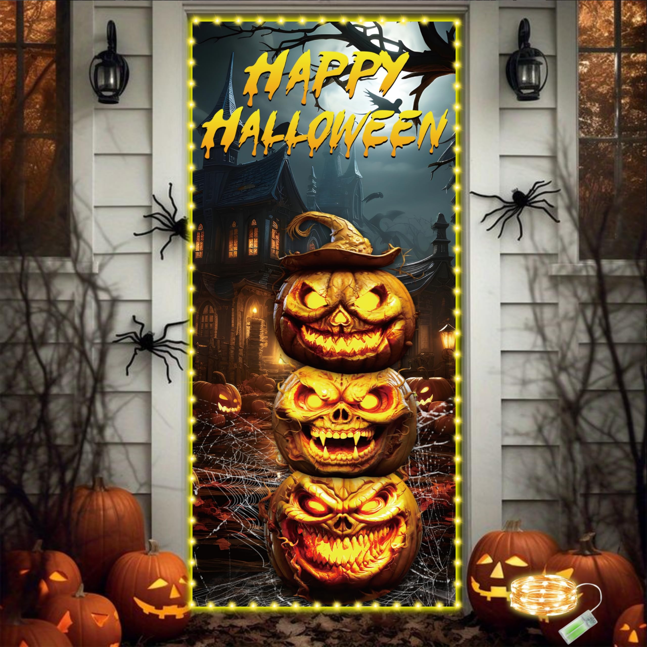 Amazon.com: Lighted Halloween Door Cover, Halloween Door Banner ...