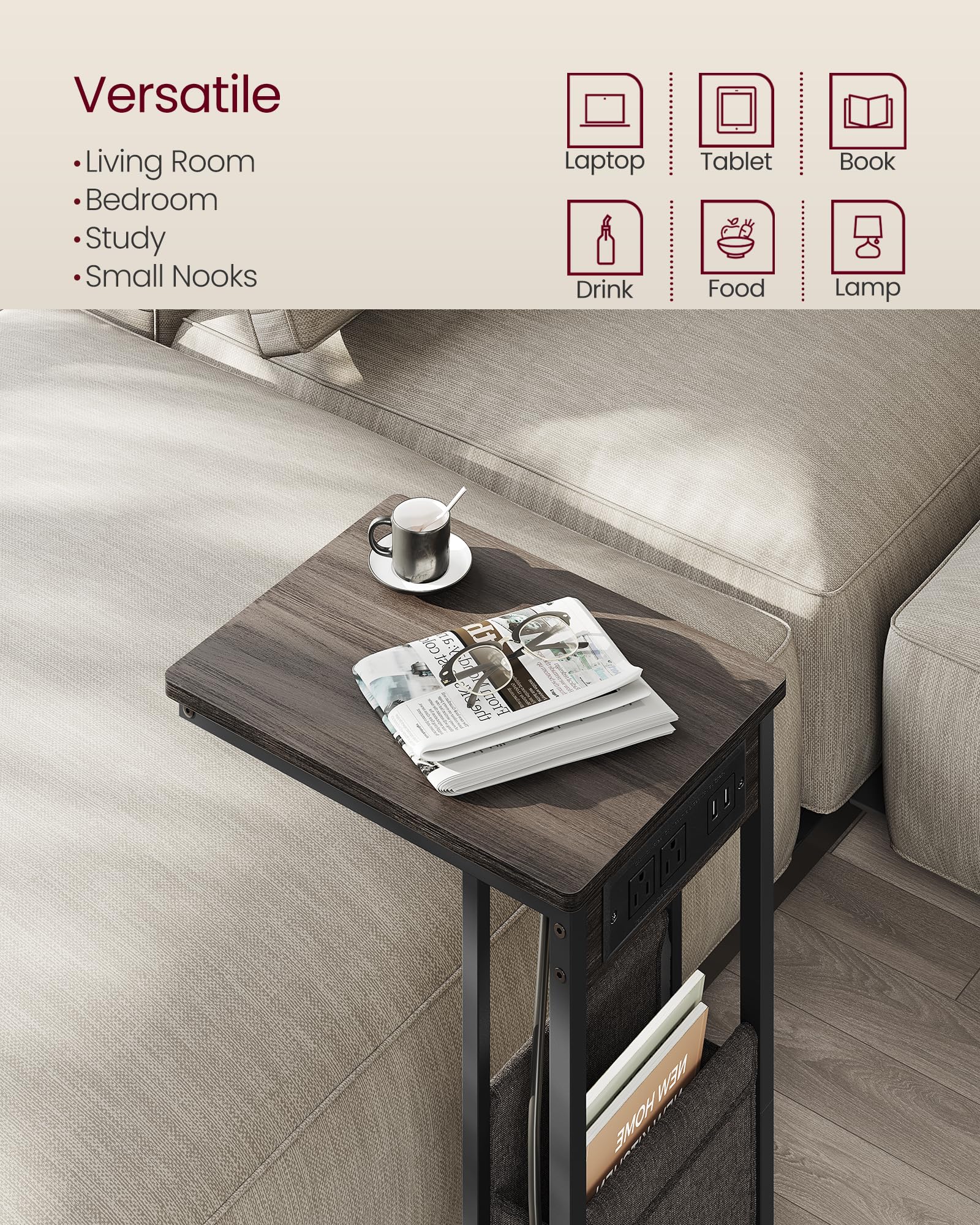 Small Coffee Table VASAGLE C-Shaped End Table – Small Sofa Side Table ...