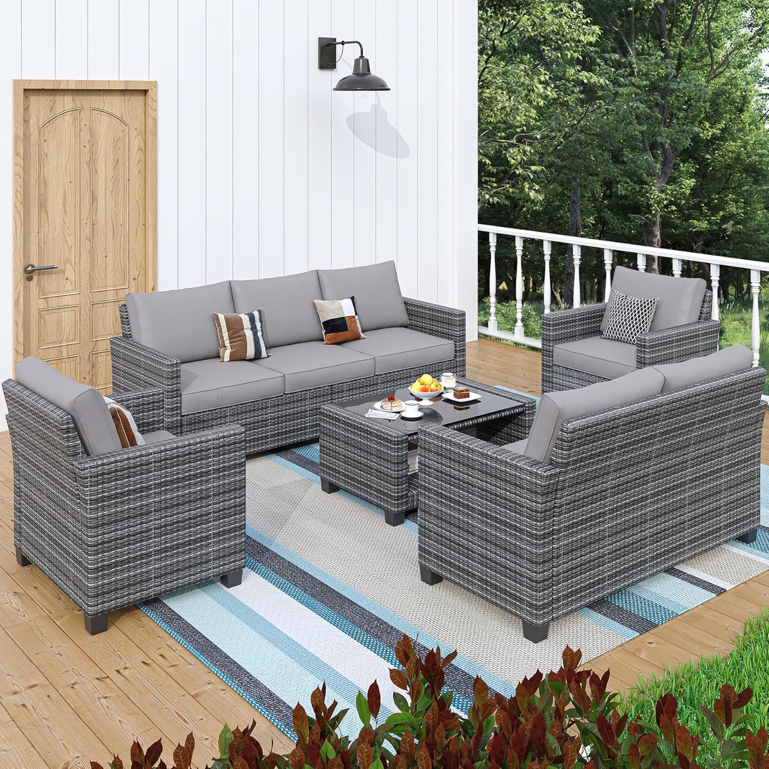 Amazon.com: GAOMON 5-Piece Rattan Patio Furniture Set - 7-Seat Outdoor ...