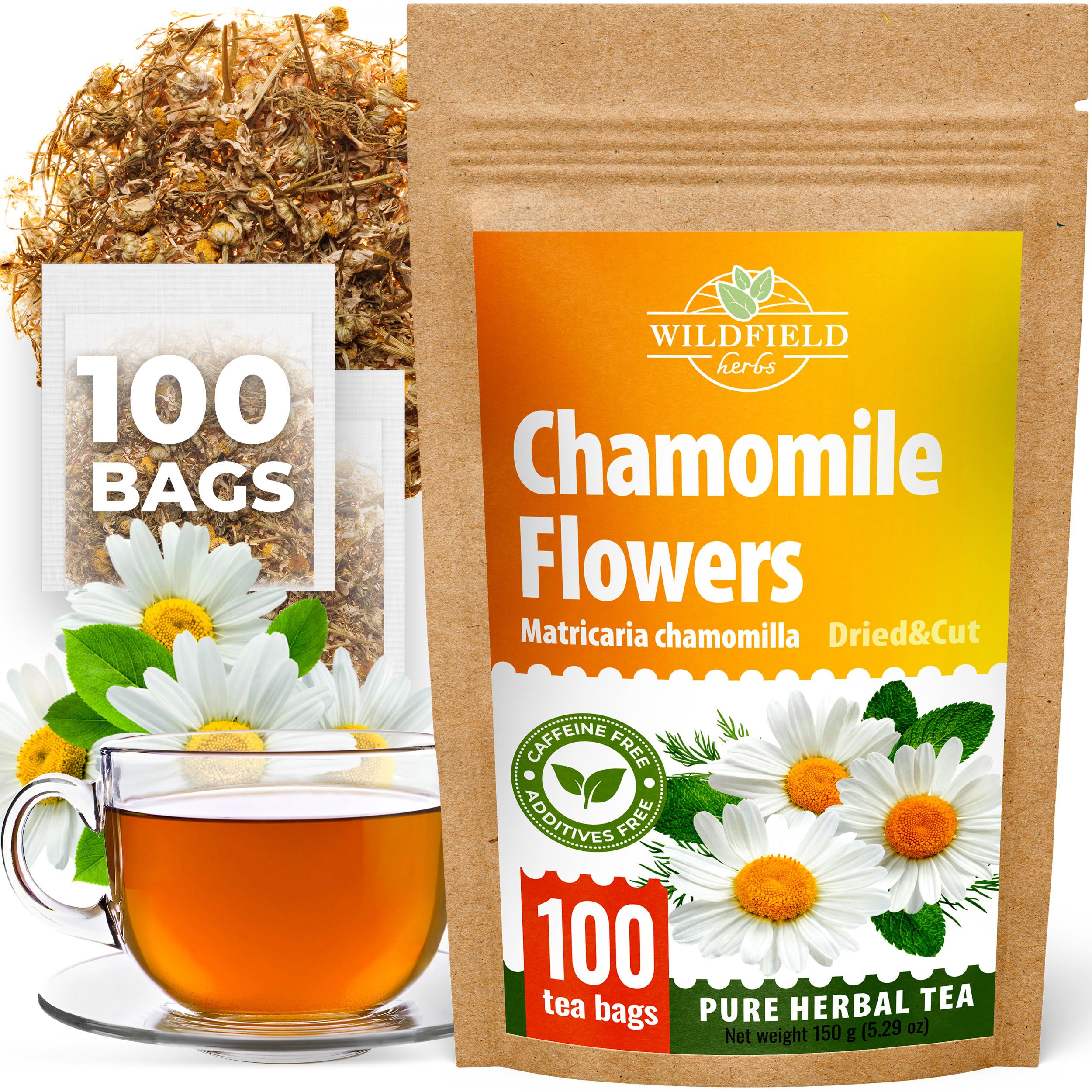 Amazon.com : 100 Bags Chamomile Tea Loose Leaf Dried Chamomile Flowers ...