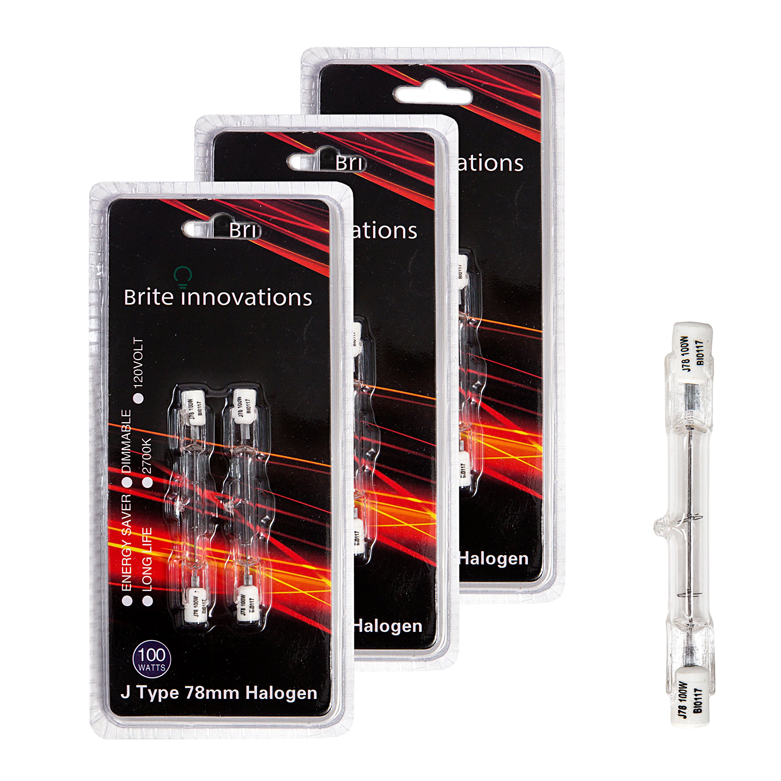Double Ended J Type Halogen Bulbs - 78mm, 100 Watts, 120 Volts, 2700K ...