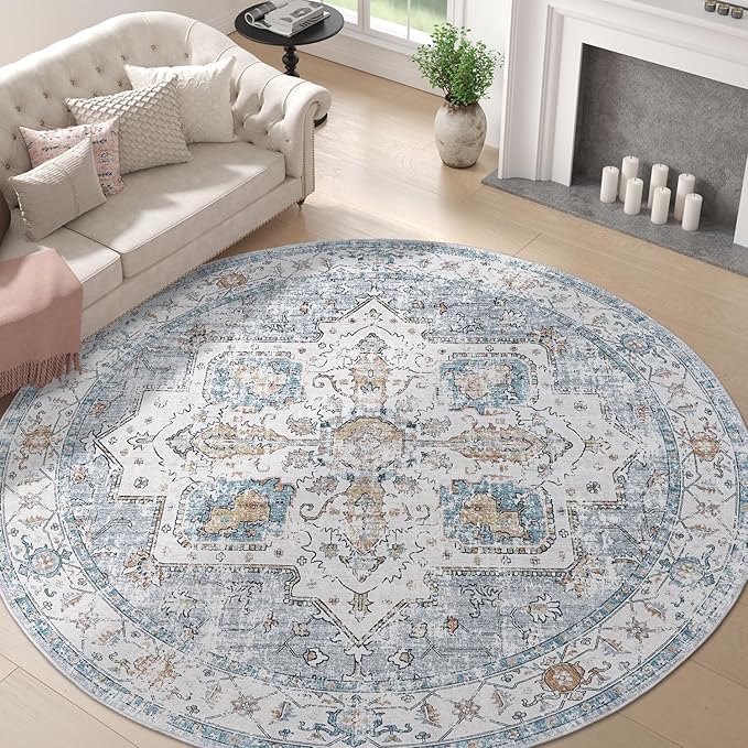 Amazon.com: jinchan Round Rug 7ft Area Rug - Machine Washable 7'Circle ...