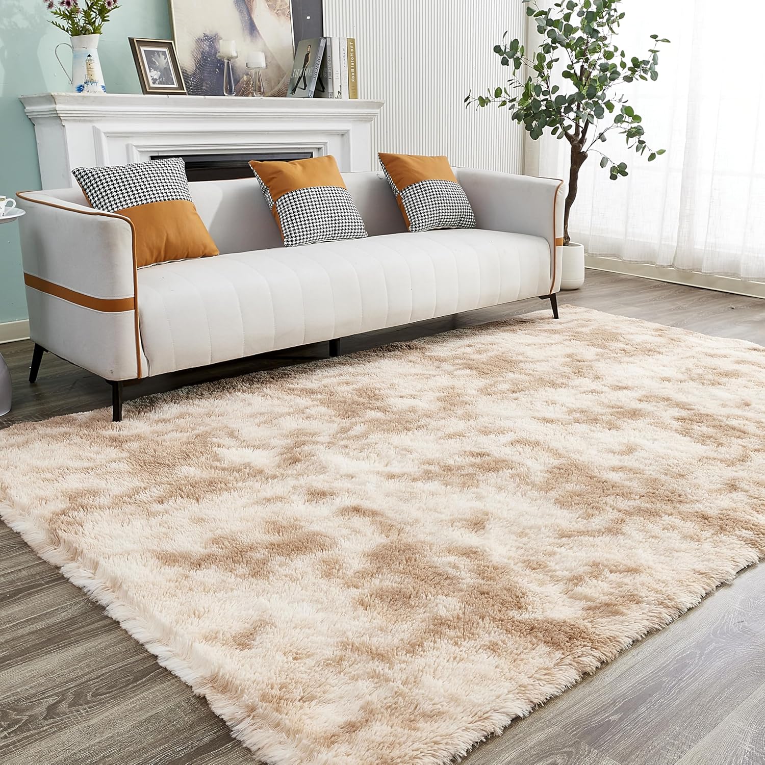 Amazon.com: YQQRIGRO Tie Dyed Beige Rugs - Large Fluffy Area Rugs 6x9 ...