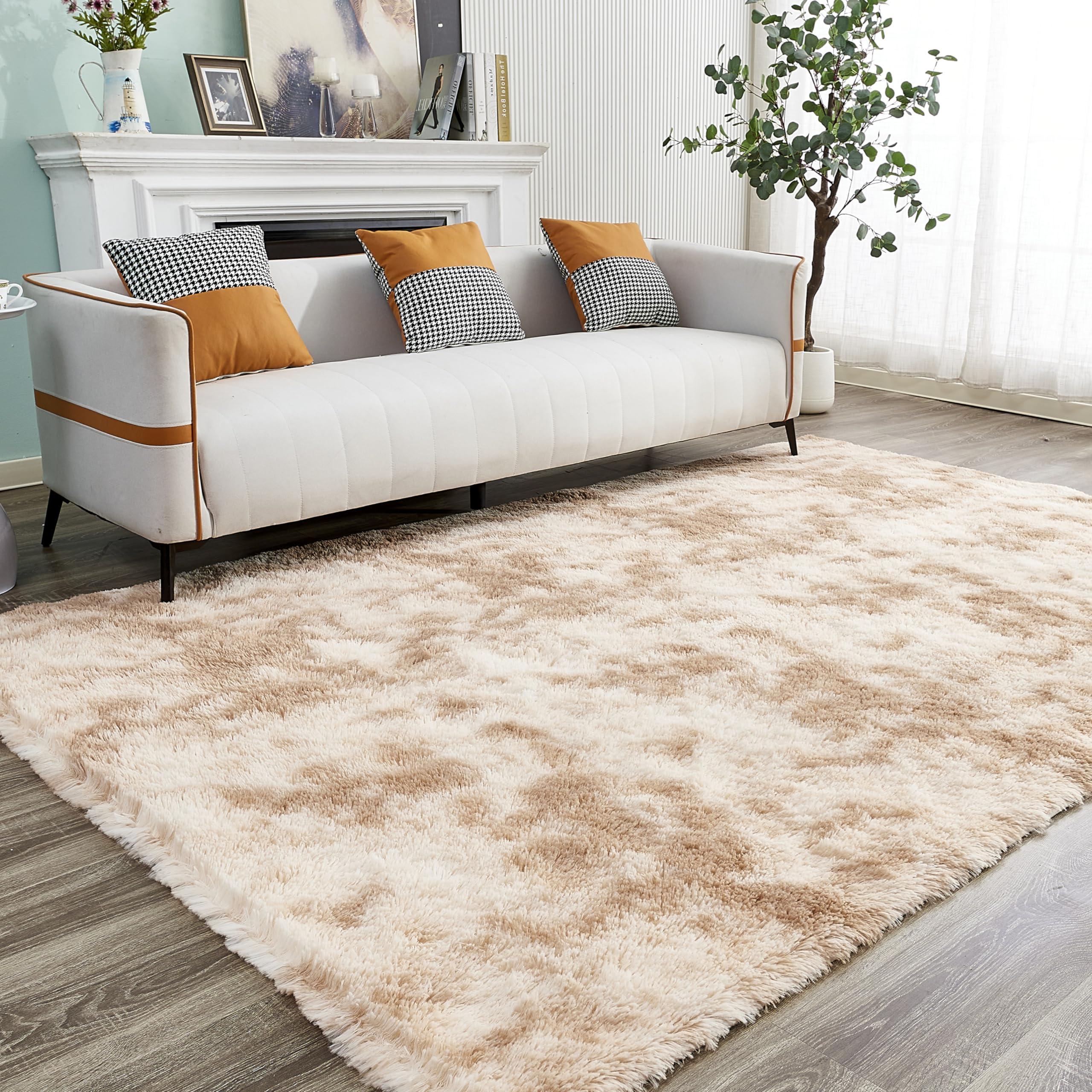 Rugs for Living Room, Tie Dyed Beige Rugs for Bedroom, Large Fluffy ...