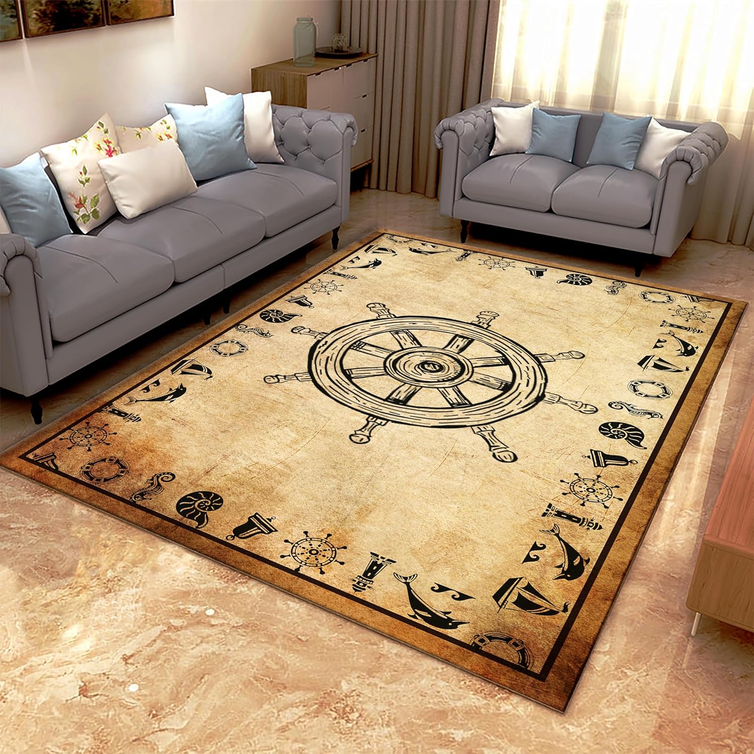 Amazon.com: Puyosvr Retro Vintage Nautical Area Rug,6x8ft,Coastal Style ...