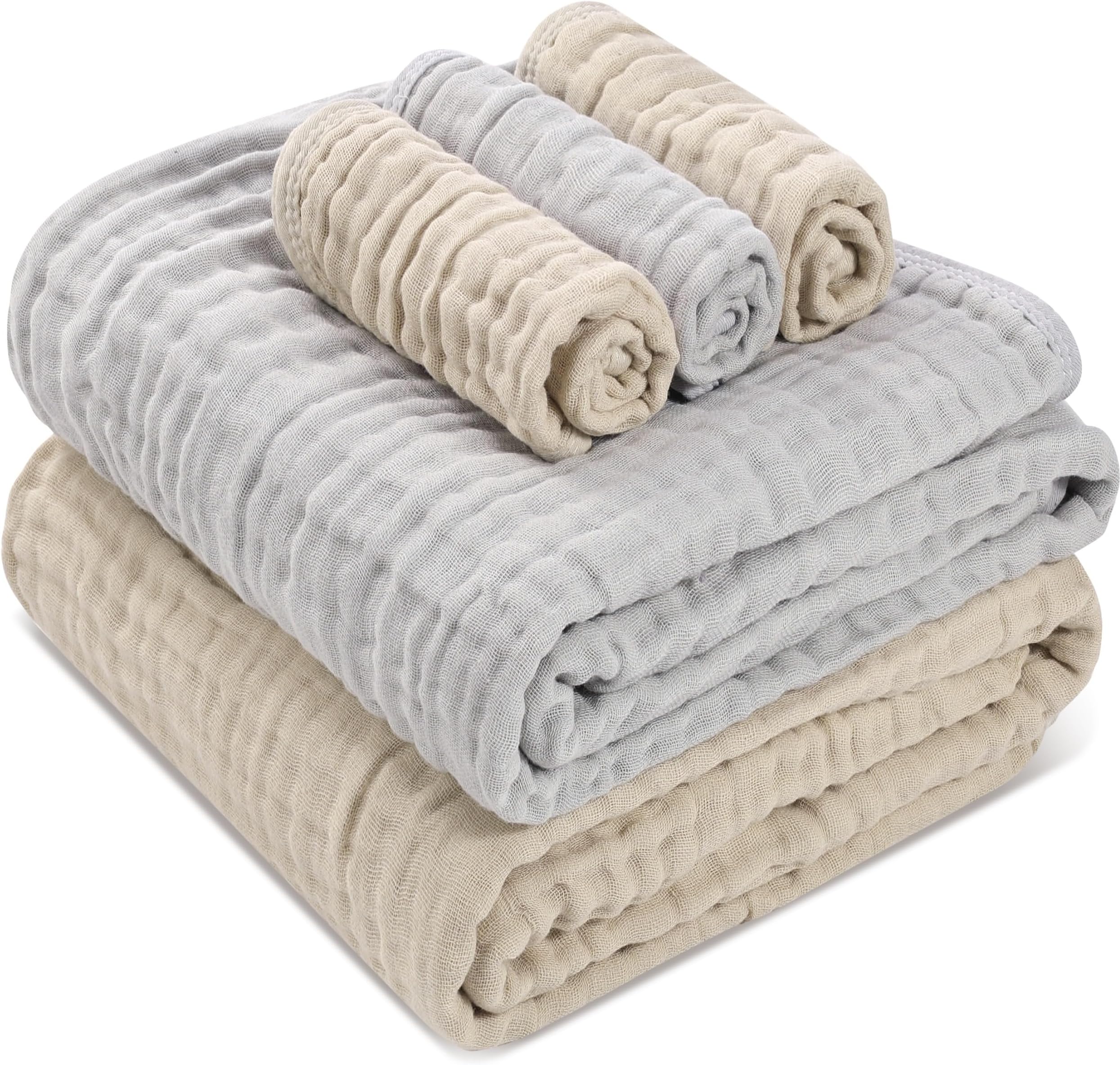 Amazon.com: SmoothNovelty 5 Pack Striped Muslin Baby Bath Towel Bulk 43 ...