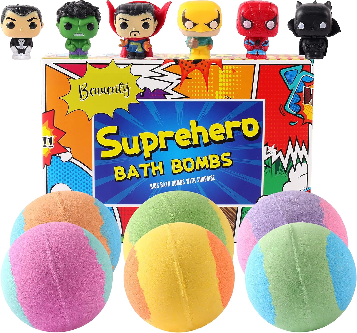 Beauenty 6PC Bath Bomb for Kids with Surprise Heroes Toys Inside, Safe ...