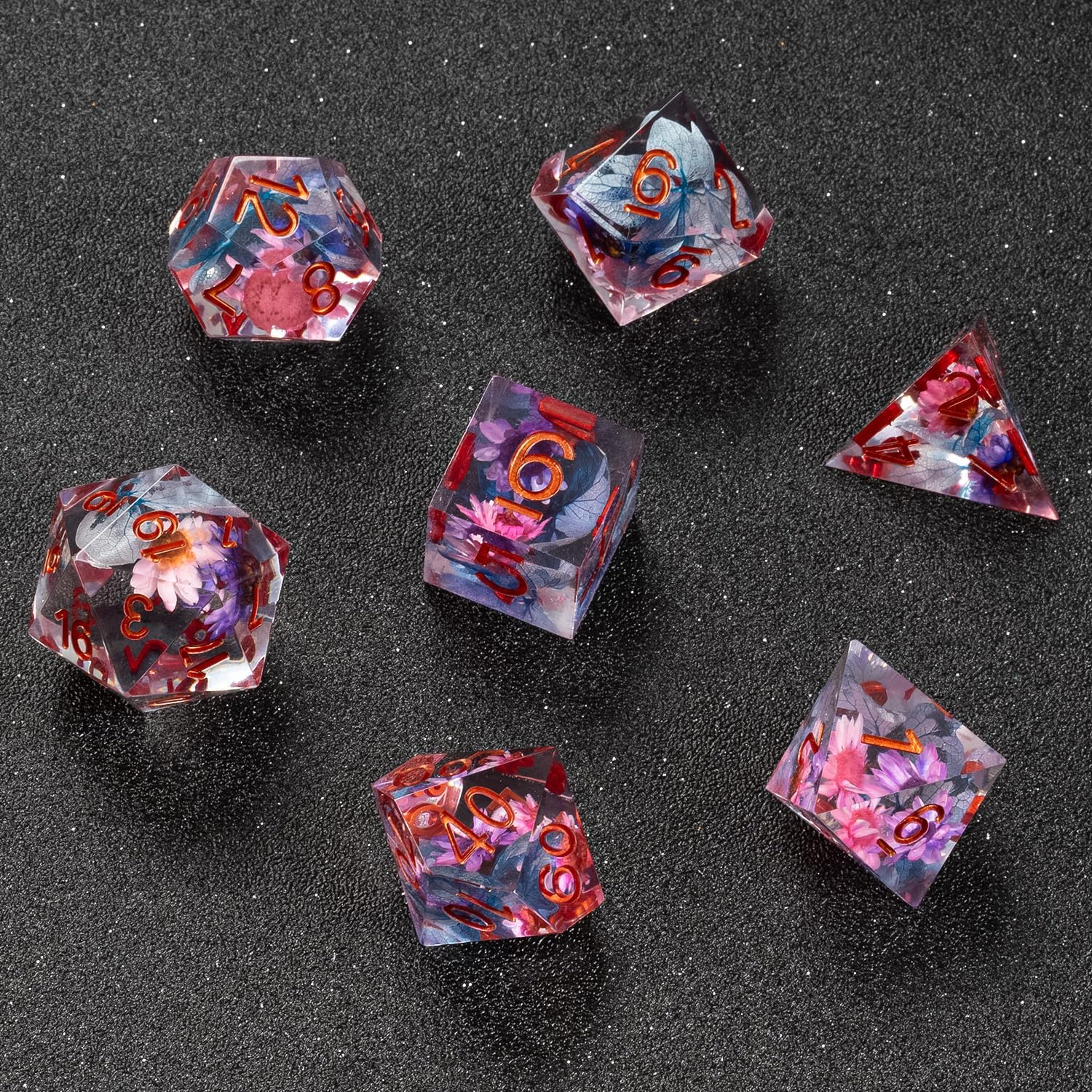 DND Dice Set, 100% Handmade Sharp Edge 7 Piece Resin Dice - FugaCity ...