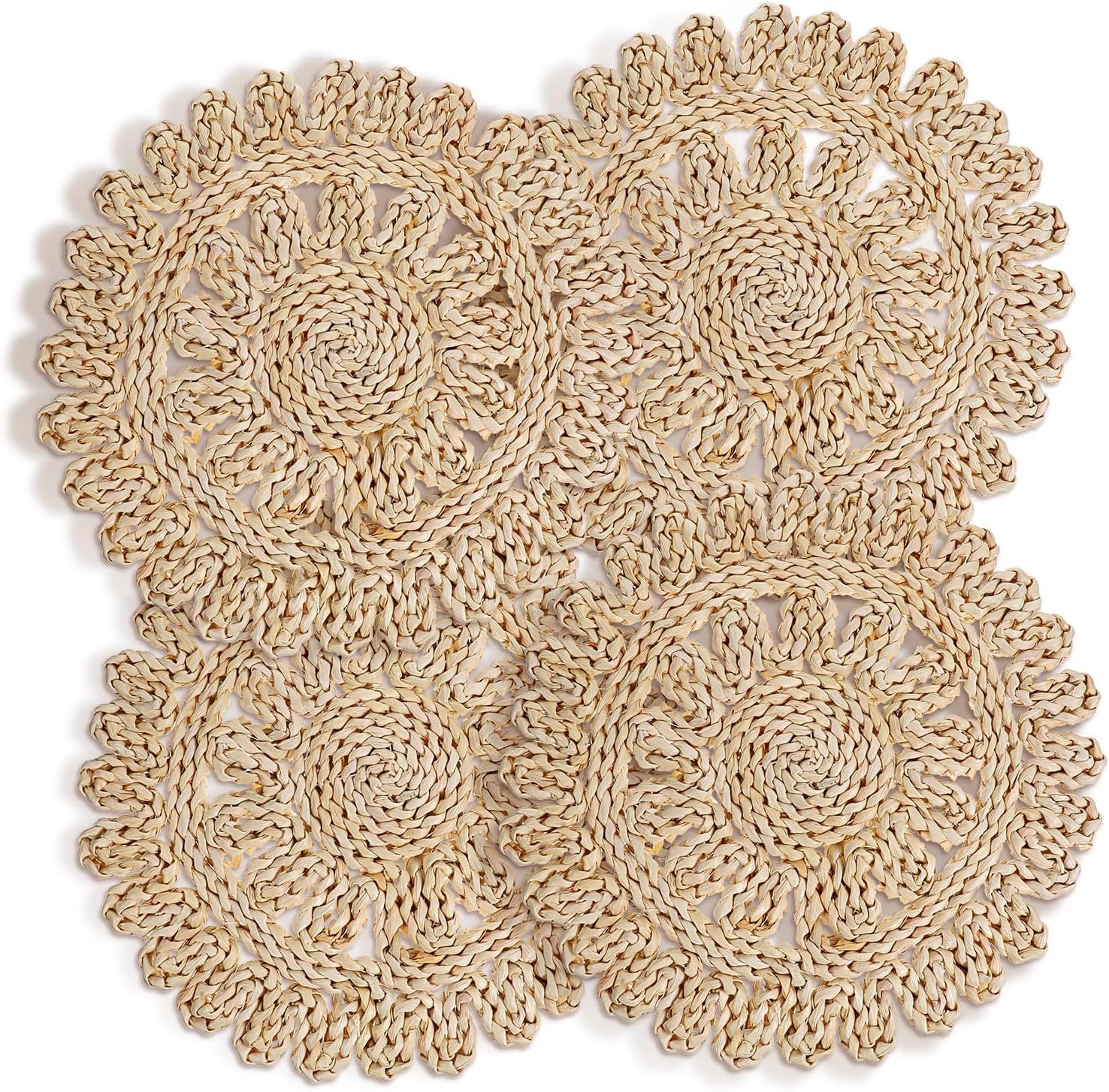 Amazon.com: Sibba 13.65" Round Woven Placemats Set of 4, Rattan Woven ...