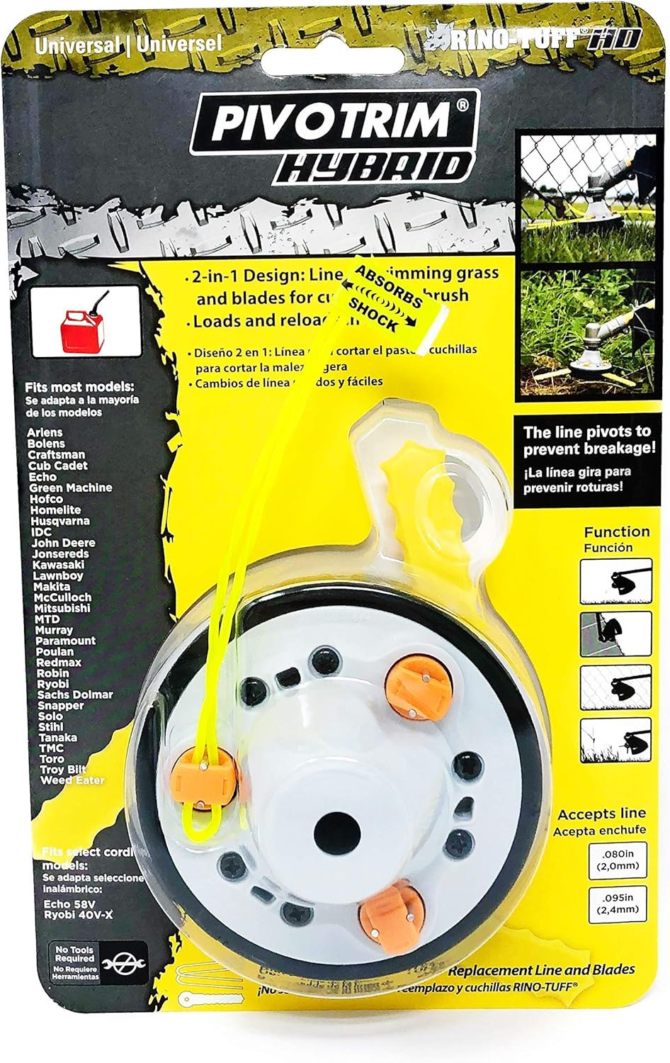 Pivotrim Rino Tuff Universal Hybrid String and Bladed Trimmer Head ...