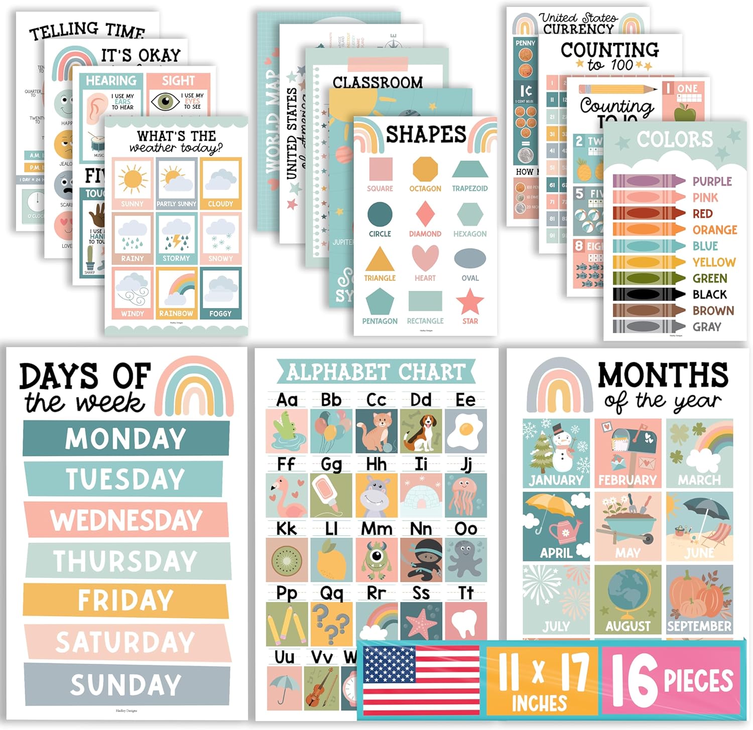 Hadley Designs 16 Educational Posters for Toddlers Chile | Ubuy
