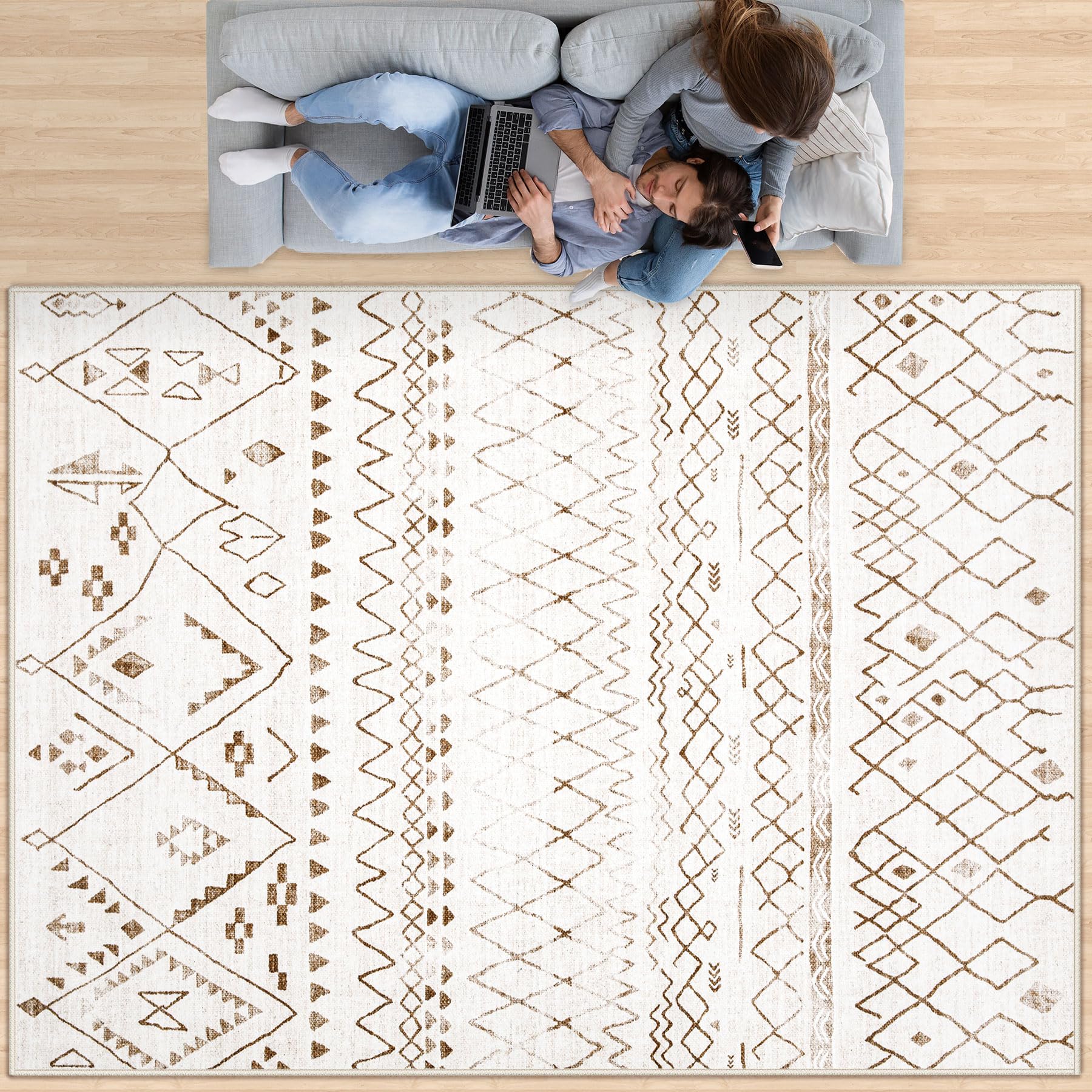 Amazon.com: Area Rugs for Living Room 8x10: Washable Boho Geometric Rug ...