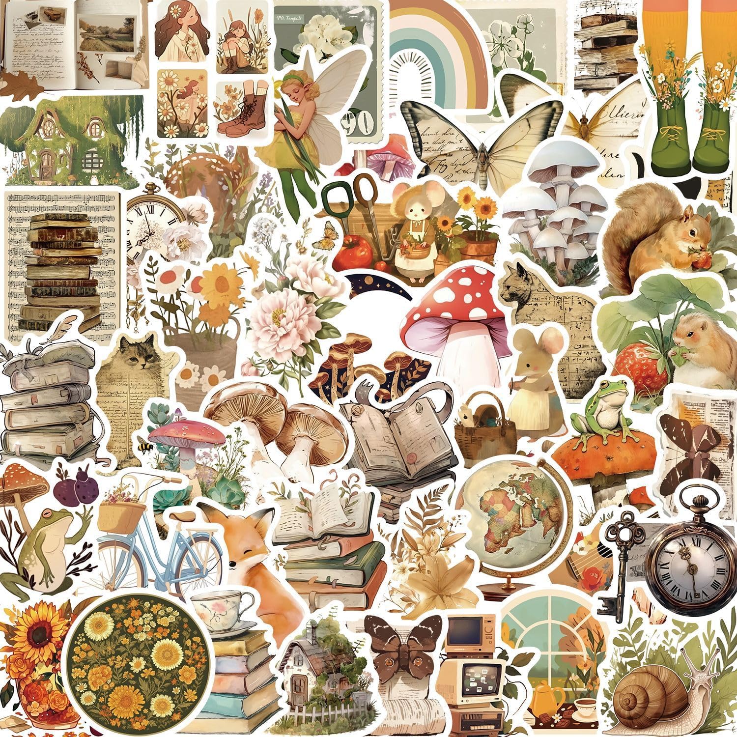 Amazon.com: 50Pcs Vintage Cottagecore Vinyl Sticker – Aesthetic ...