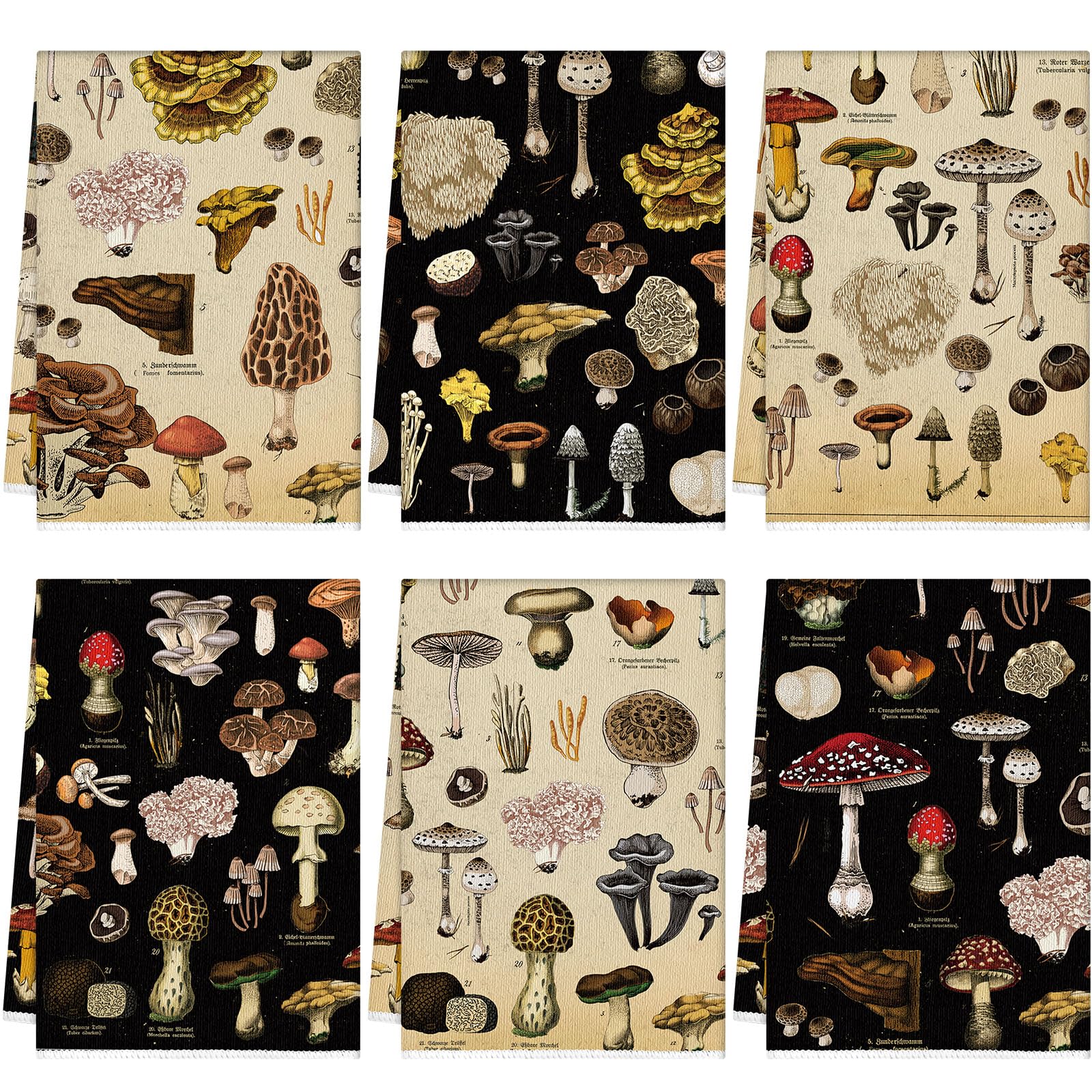 Amazon.com: Redbaker 6 Pcs Mushroom Kitchen Towel Set Vintage Black ...