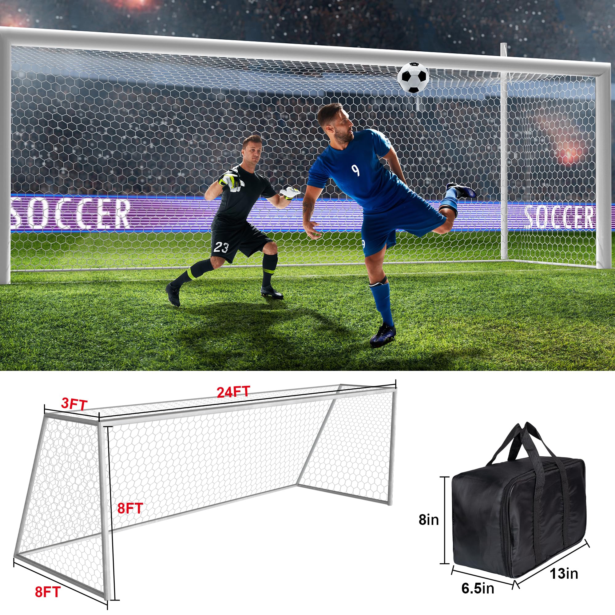 Snapklik.com : 24x8FT Soccer Goal Net,Professional White Heavy Duty ...
