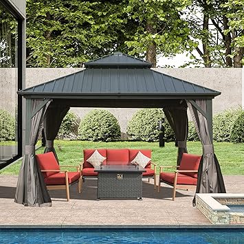 Amazon.com : Domi 12' X 12' Hardtop Gazebo, Aluminum Metal Gazebo with ...