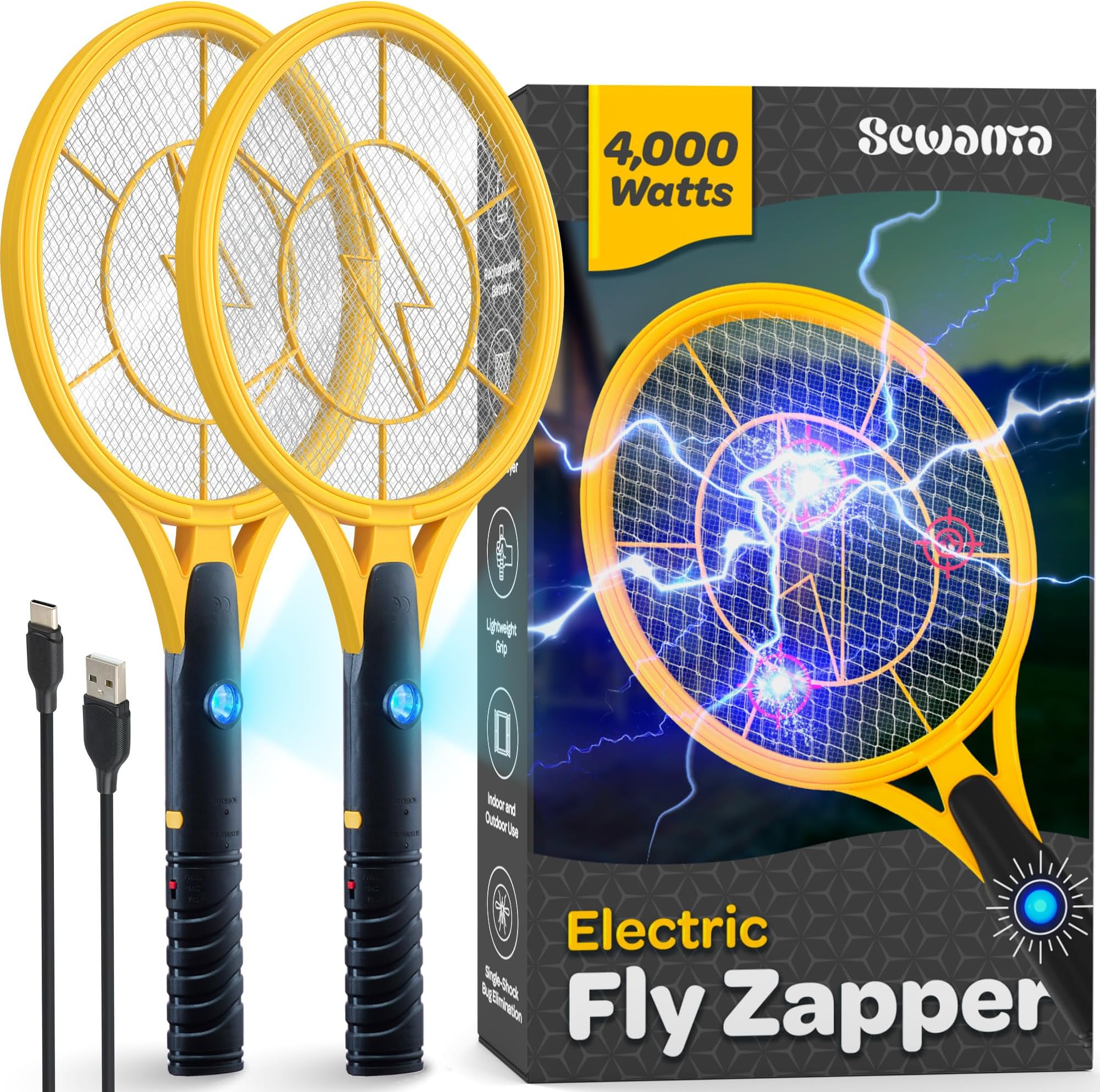 Amazon.com : Electric Fly Swatter Racket, Mosiller 4000V 2 in 1 Bug ...