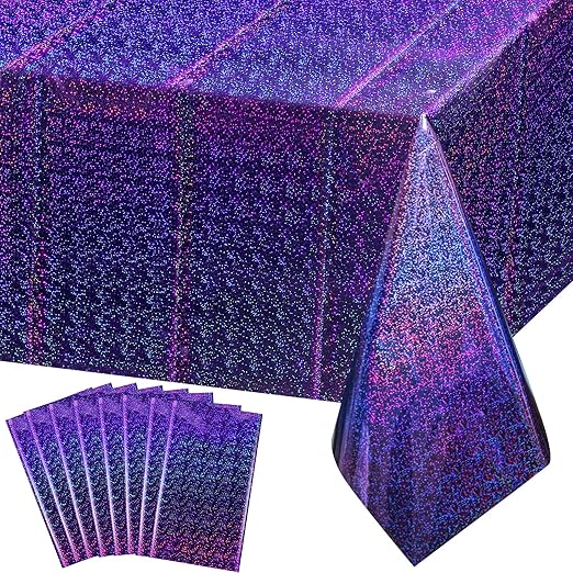 Amazon.com: 8 Pack Iridescence Plastic Tablecloths Shiny Disposable ...