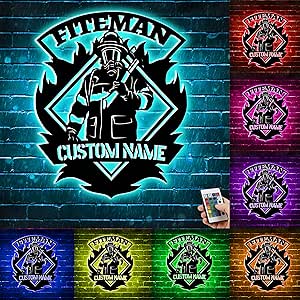 Amazon.com : Personalized Firefighter Metal Wall Art With Led Lights ...