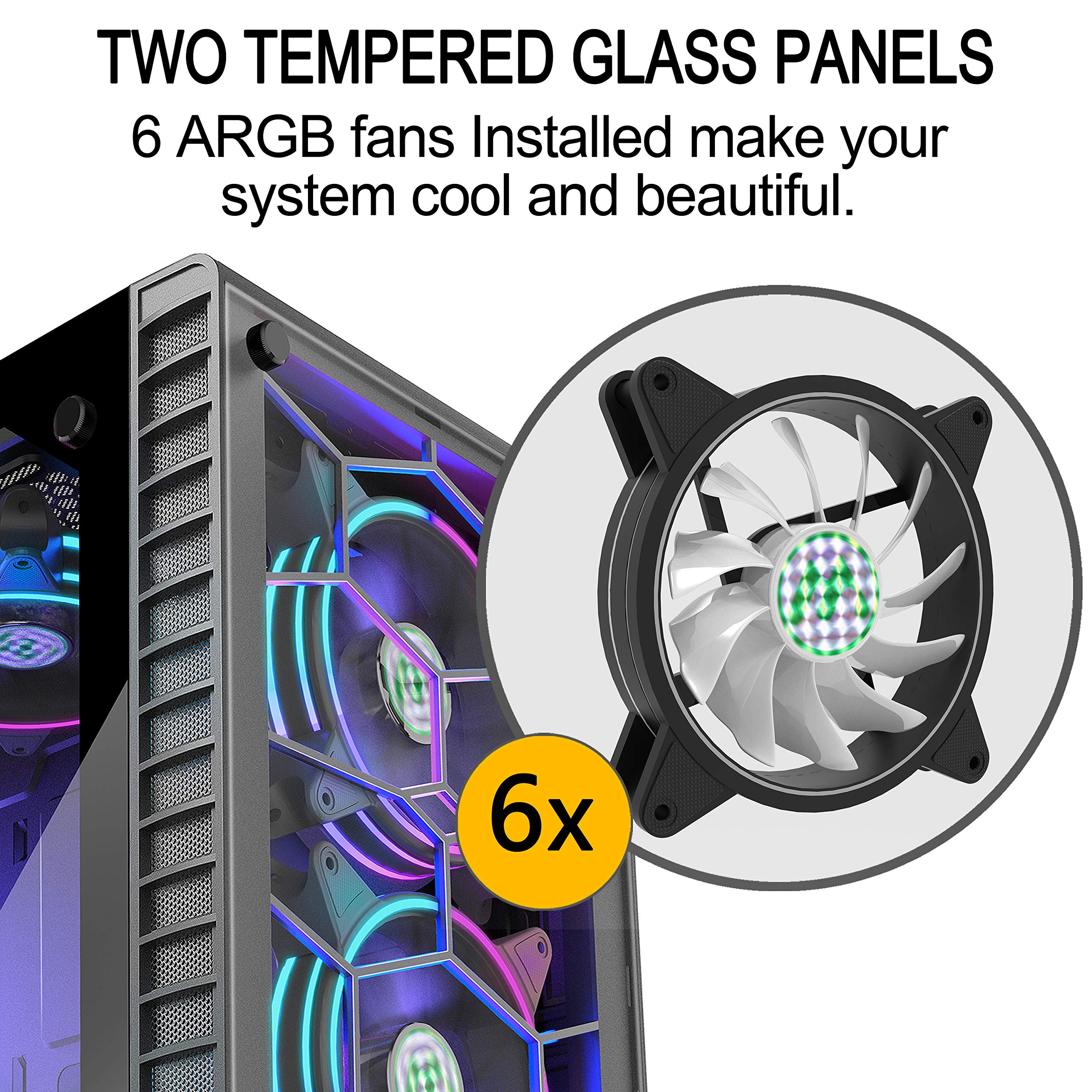 Buy MUSETEX 6pcs 120mm ARGB Fans Pre-Installed, ATX Mid-Tower Case with ...