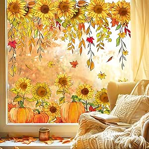 Amazon.com: FYSUIMU 9 Sheets Fall Sunflower Window Cling Stickers ...