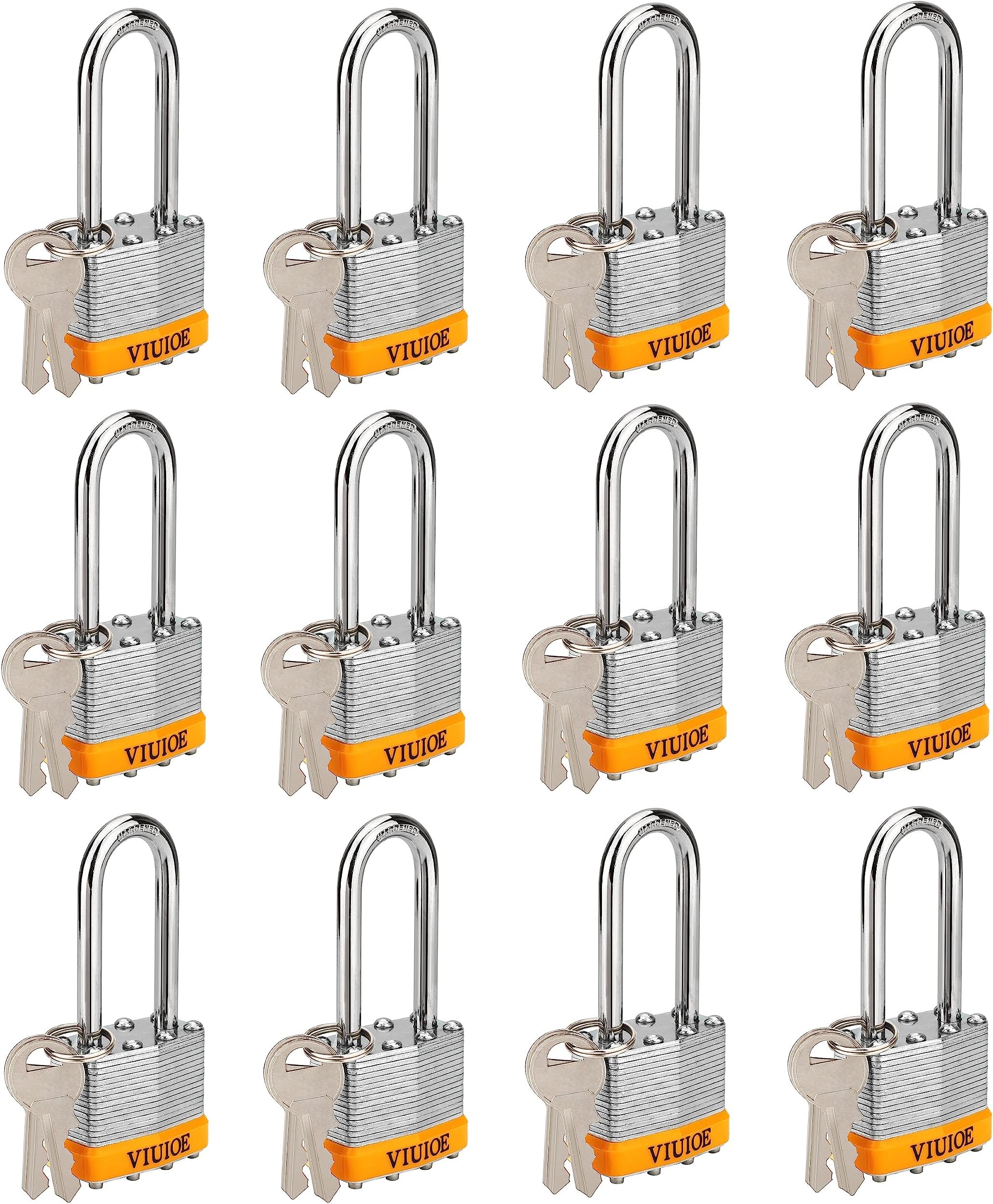 VIUIOE 12 Pcs Keyed Alike Padlocks with Keys - Long Shackle Gym Locker ...