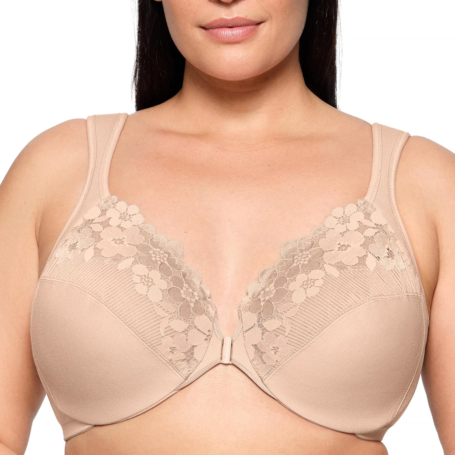 Glamorise Full Figure Plus Size Front-Closure Cotton Wonderwire Bra Underwire #1241 Café at ...