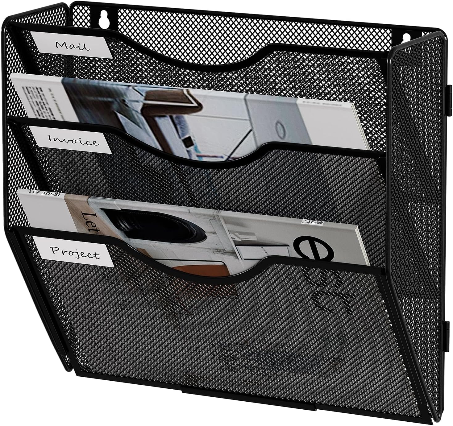 Amazon.com : Senhoglb File Folder Organizer, 3-Tier Mesh Hanging Wall ...