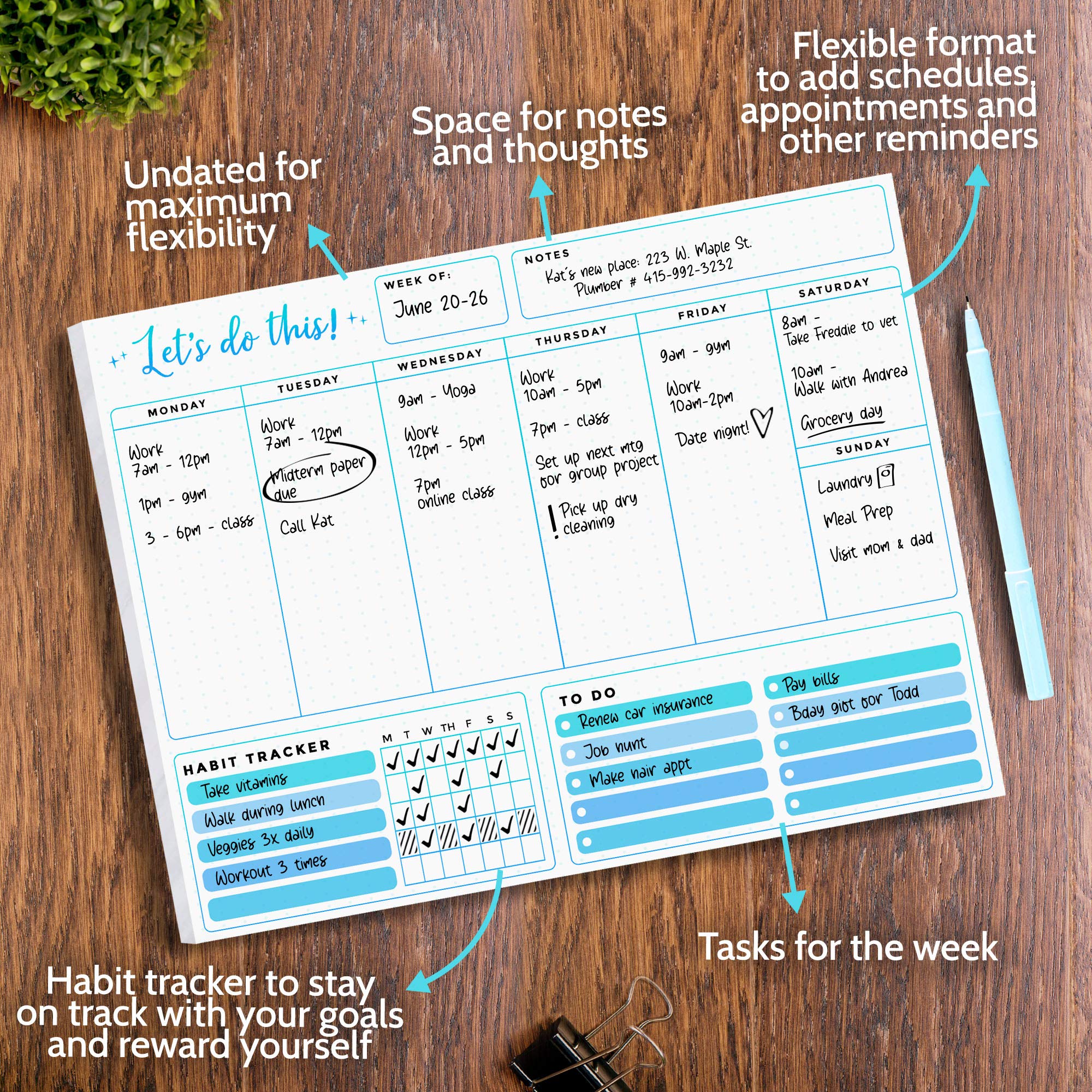 Large Weekly Planner Notepad Calendar - 52 8.5 x 11” Sheets Scheduler ...