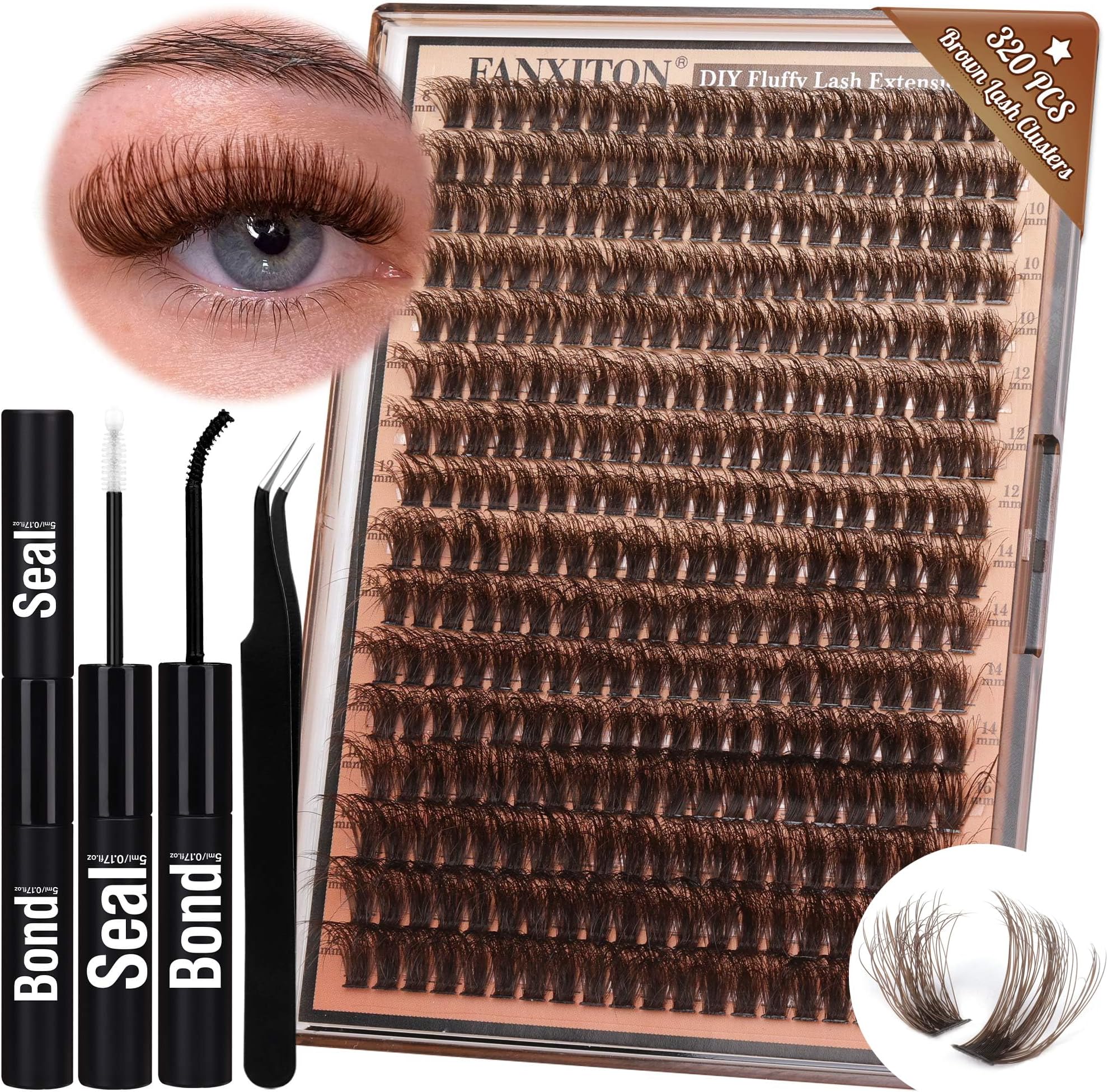 Amazon.com: Brown Lash Clusters 320 Pcs Lash Extension Kit DIY Eyelash ...