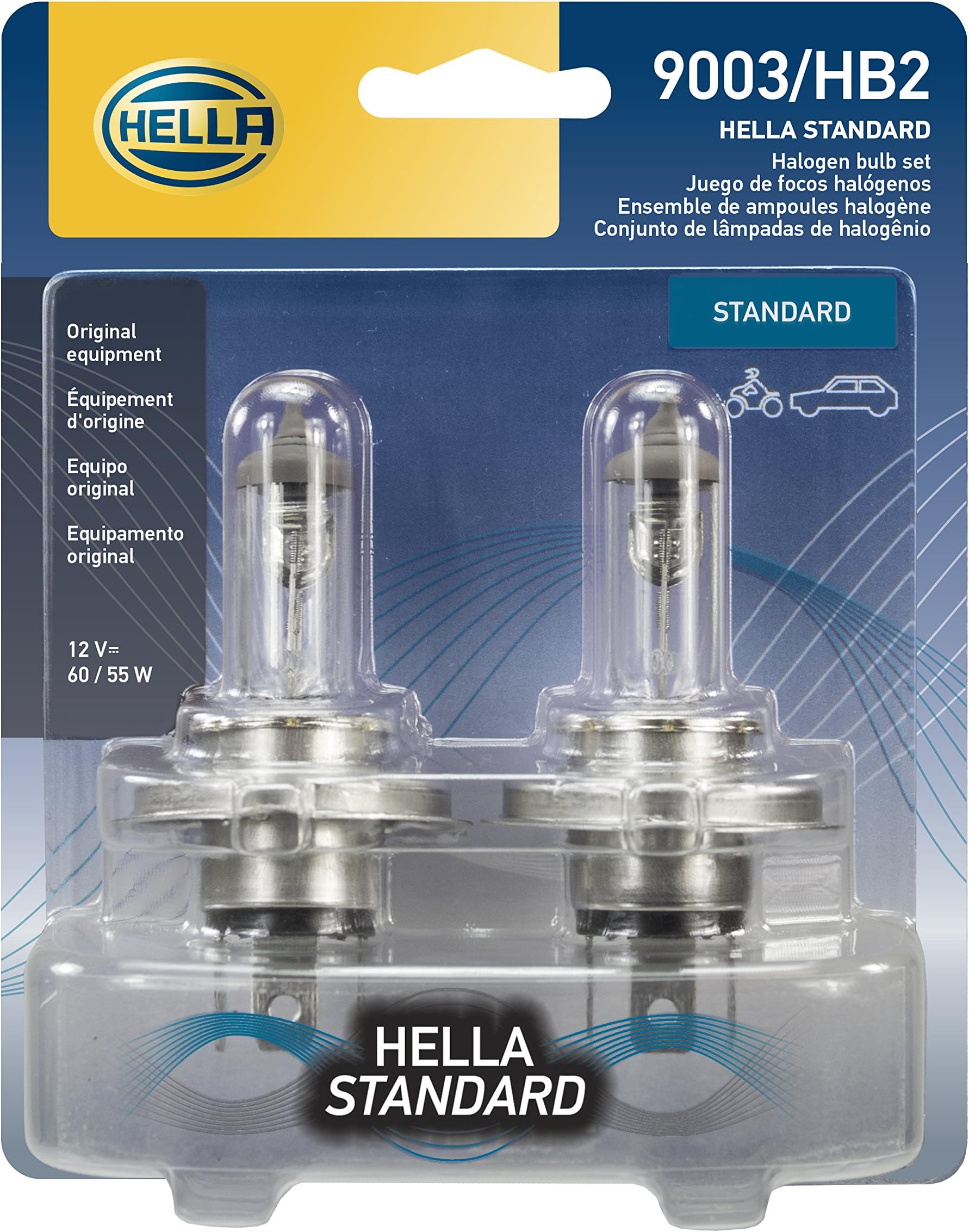 HELLA 9003 Halogen Headlight Bulb, 12V, 60/55W, P43t, 2 Pack, Headlight ...