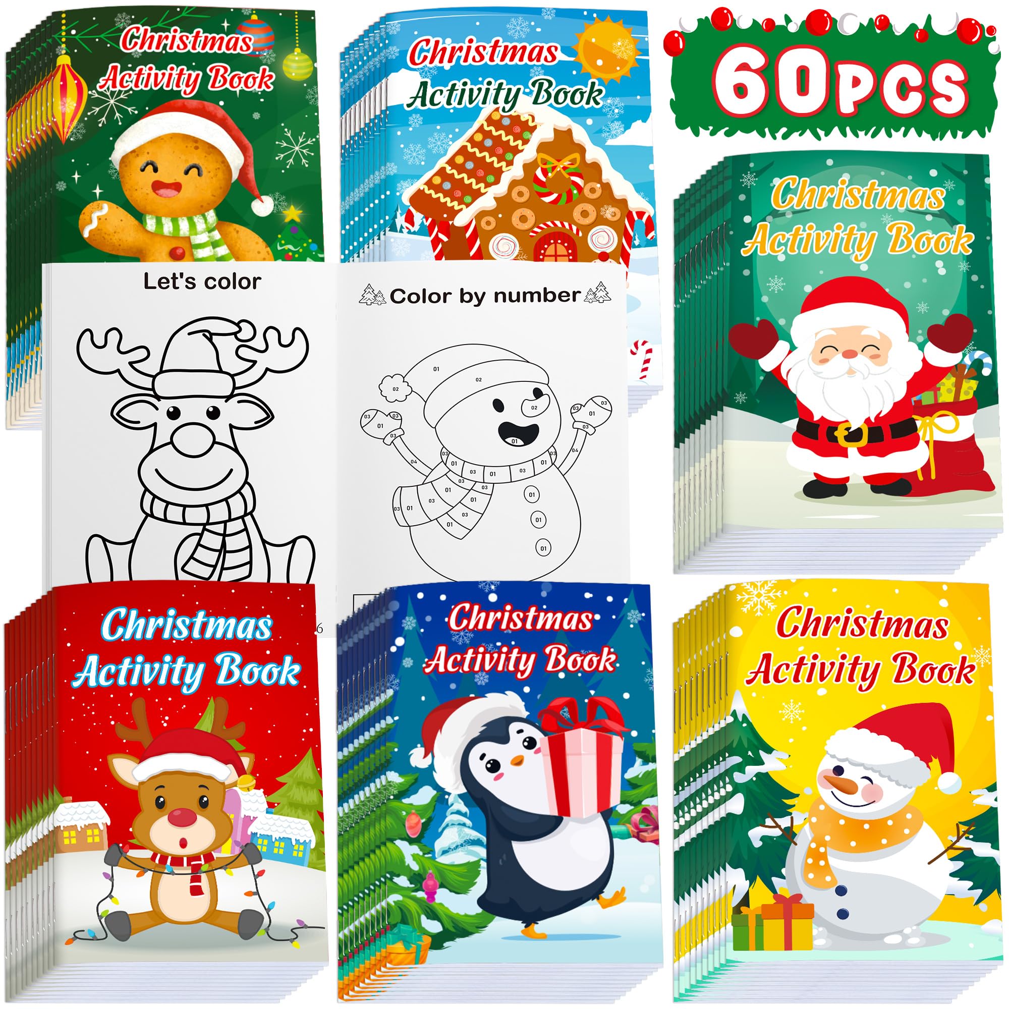 Amazon.com: 60PCS Christmas Activity Books Party Favors for Kids ...