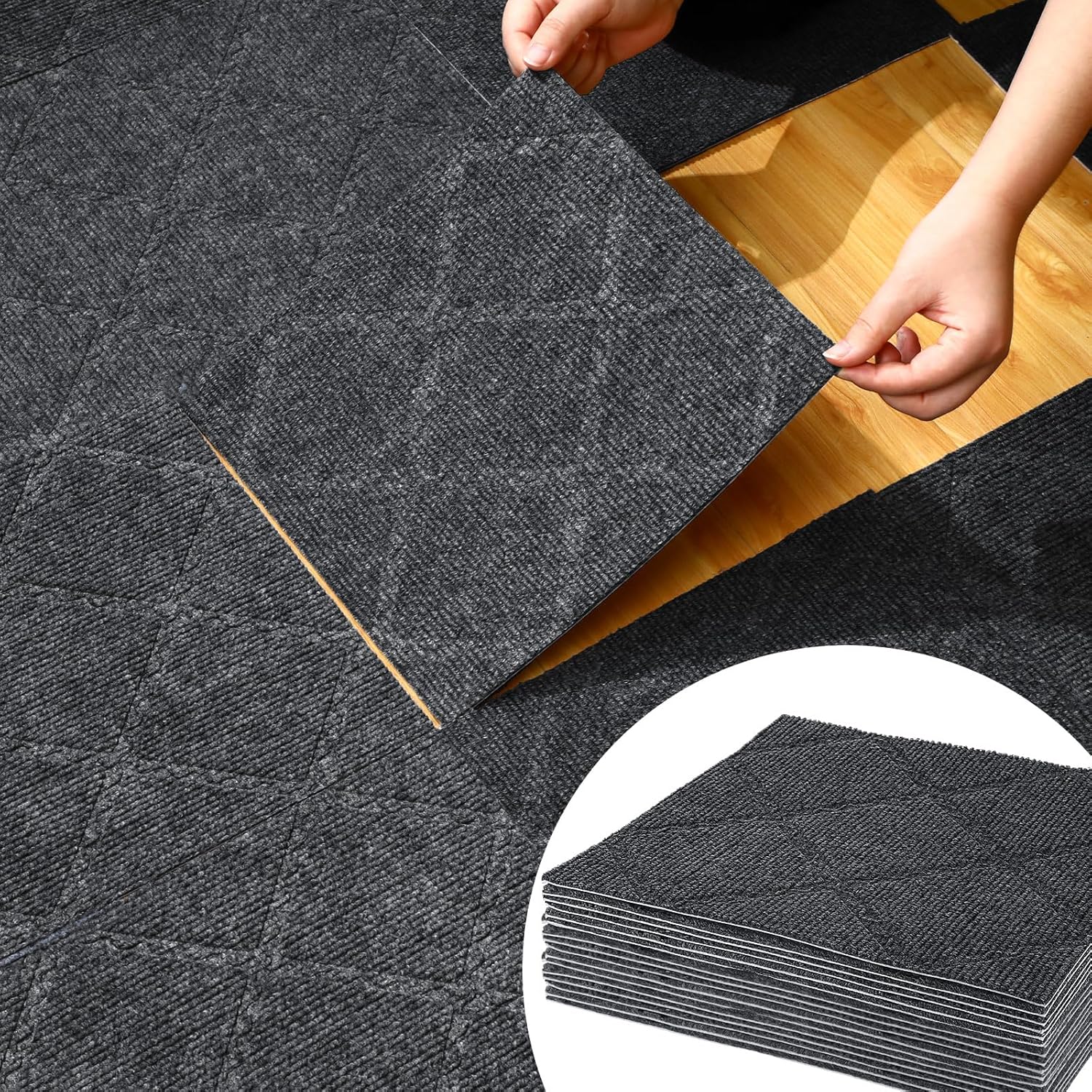 Woanger 24 Pcs Self Adhesive Carpet Tiles 12" x 12" Non Slip Peel and Stick Carpet Floor Tile ...